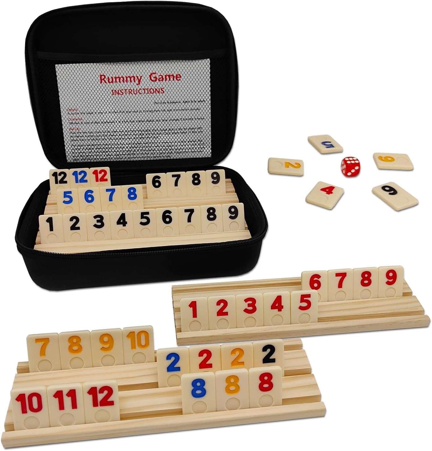 Rummy Cube 6 Player Edition with 6 Wooden Racks/Trays, 160 Rummy Cube ...