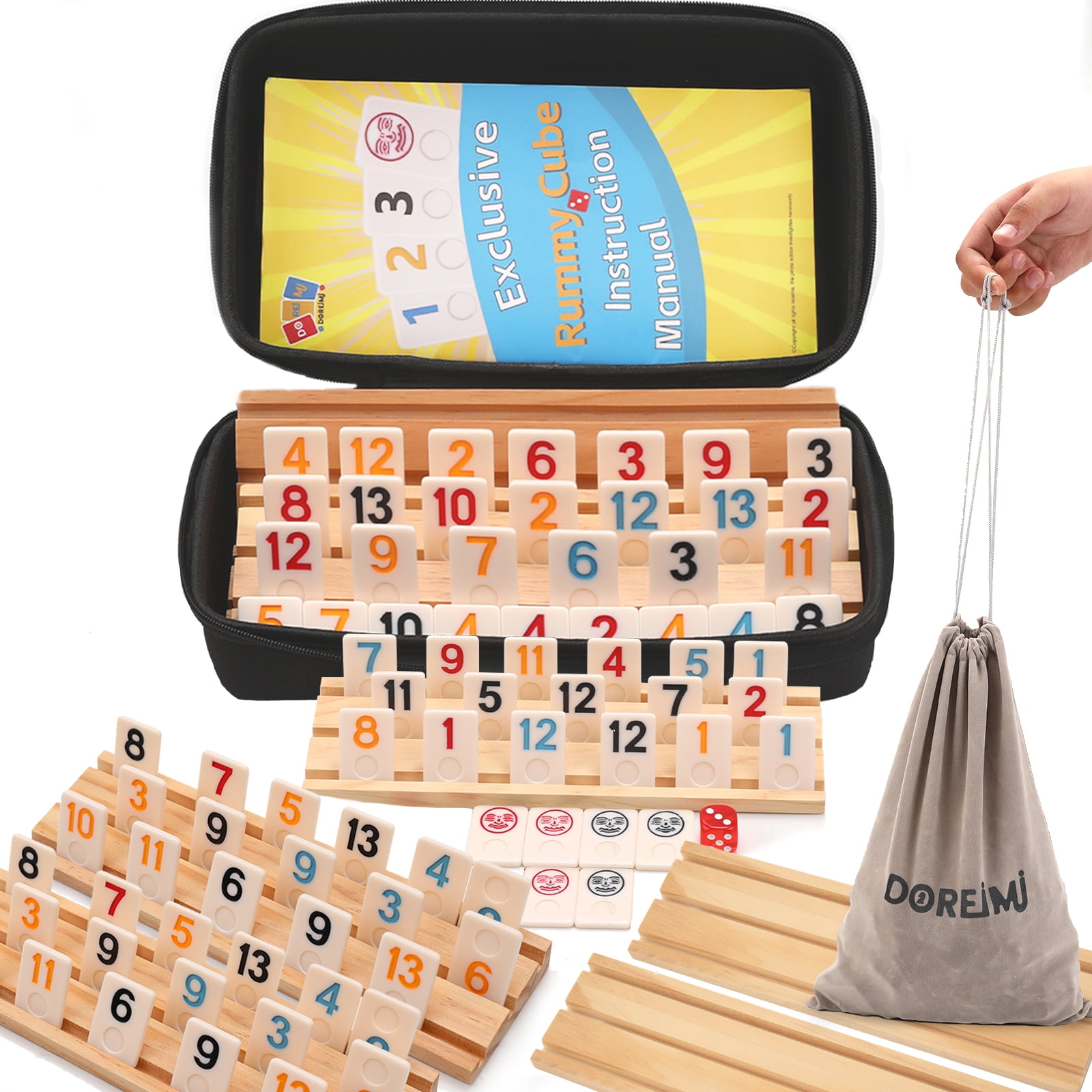 Rummy Cube 6 Player Edition with 6 Wooden Racks,162 Tiles Rummy Cube ...