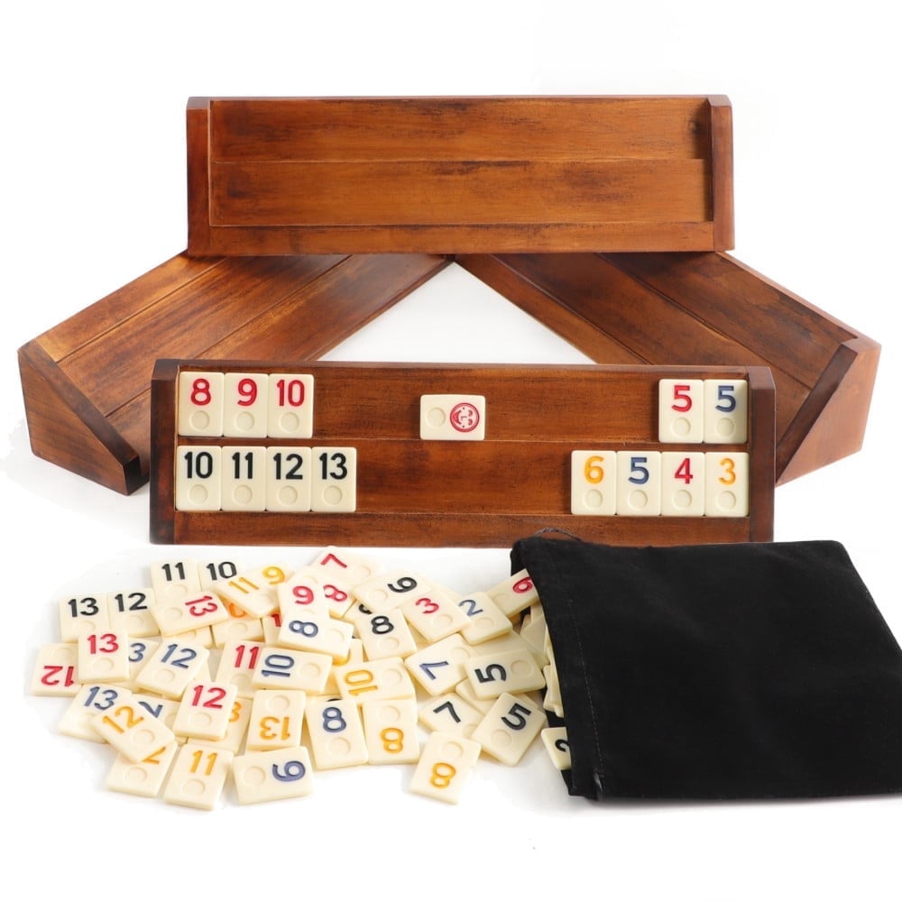 Rummy Cube Game - Large Luxury Rummy Game Set，with 4 Wooden Racks and ...
