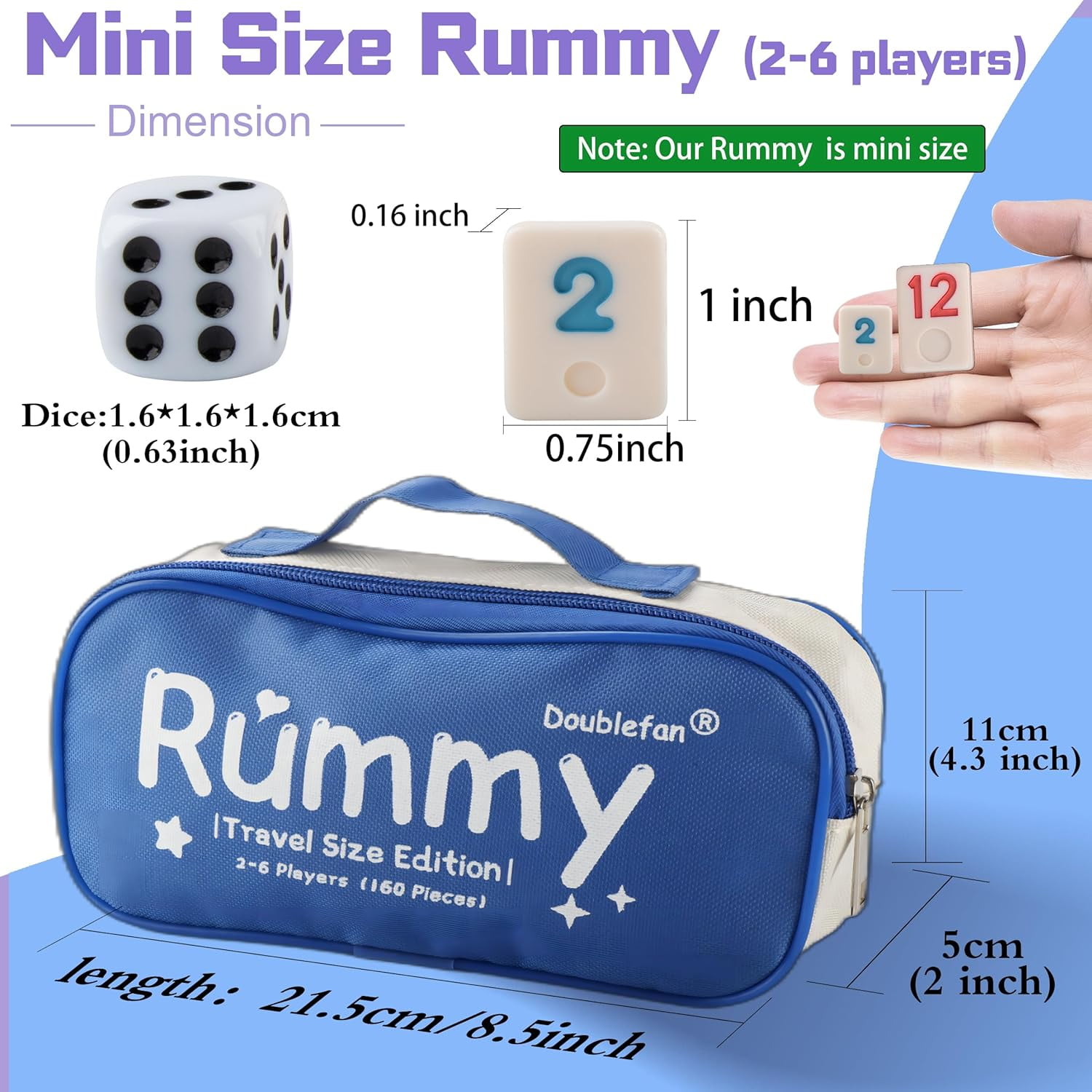 Rummy Cube Game with Portable Canvas Bag, 160 Tiles, 6 Playing Racks, 2 ...