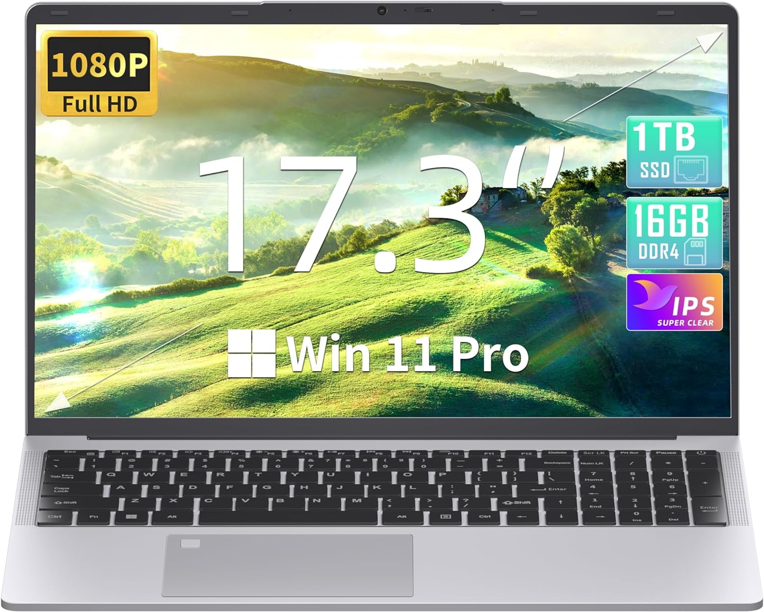 Rumtuk 17.3" Silver Laptop, Larger Full HD IPS Screen, Celeron N5095 ...