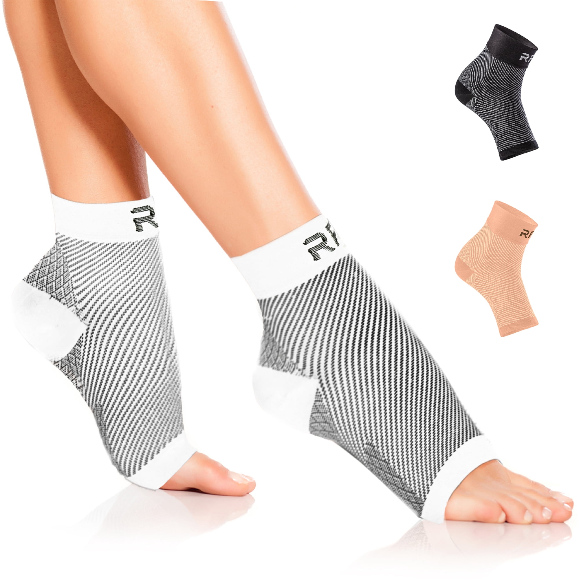 Run Forever Sports Plantar Fasciitis Foot Compression Sleeves White ...
