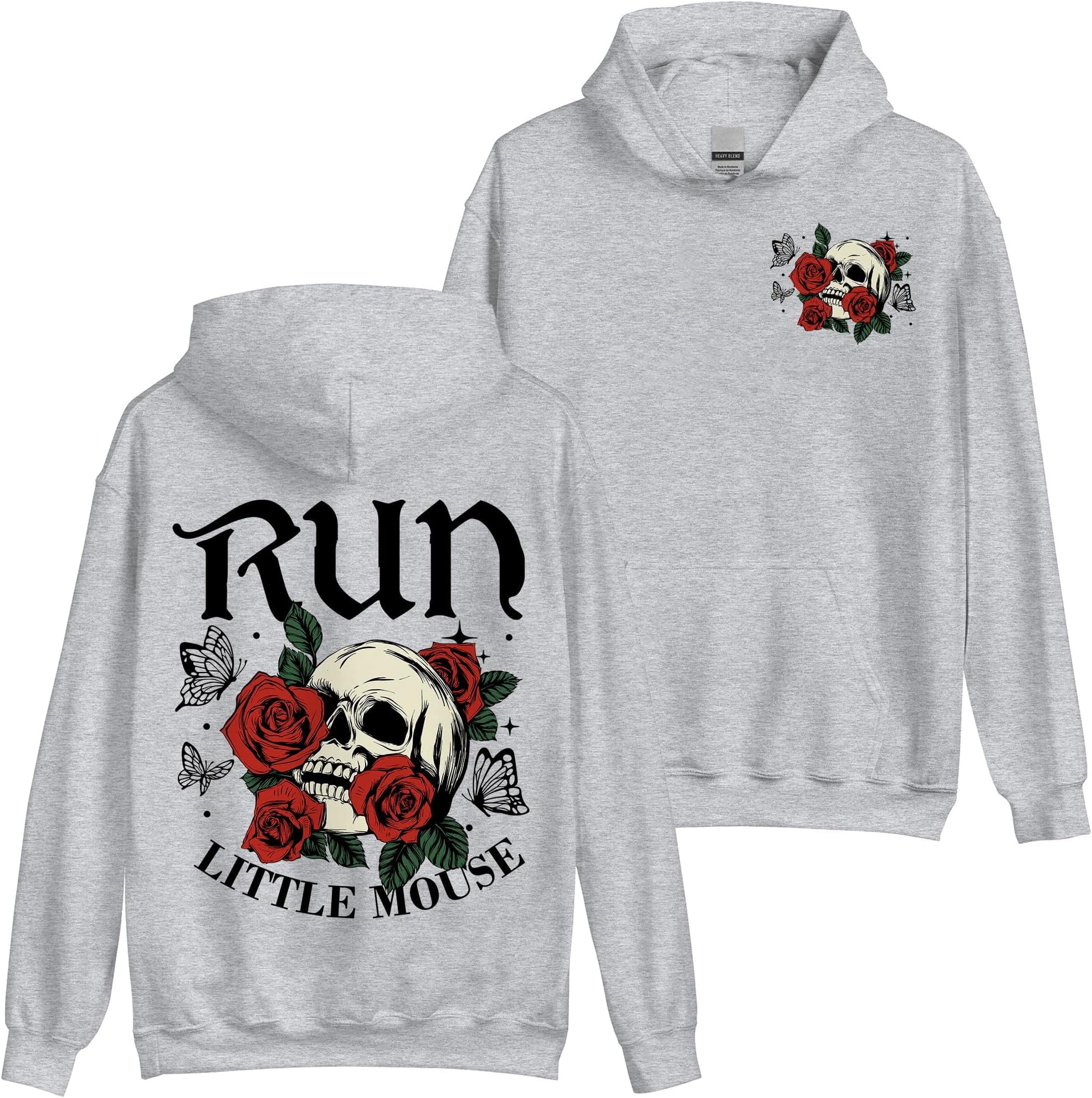 Run Little Mouse Hoodie - 2 Sides Graphic Haunting Adeline Roses and Skull Hoodie - Walmart.com