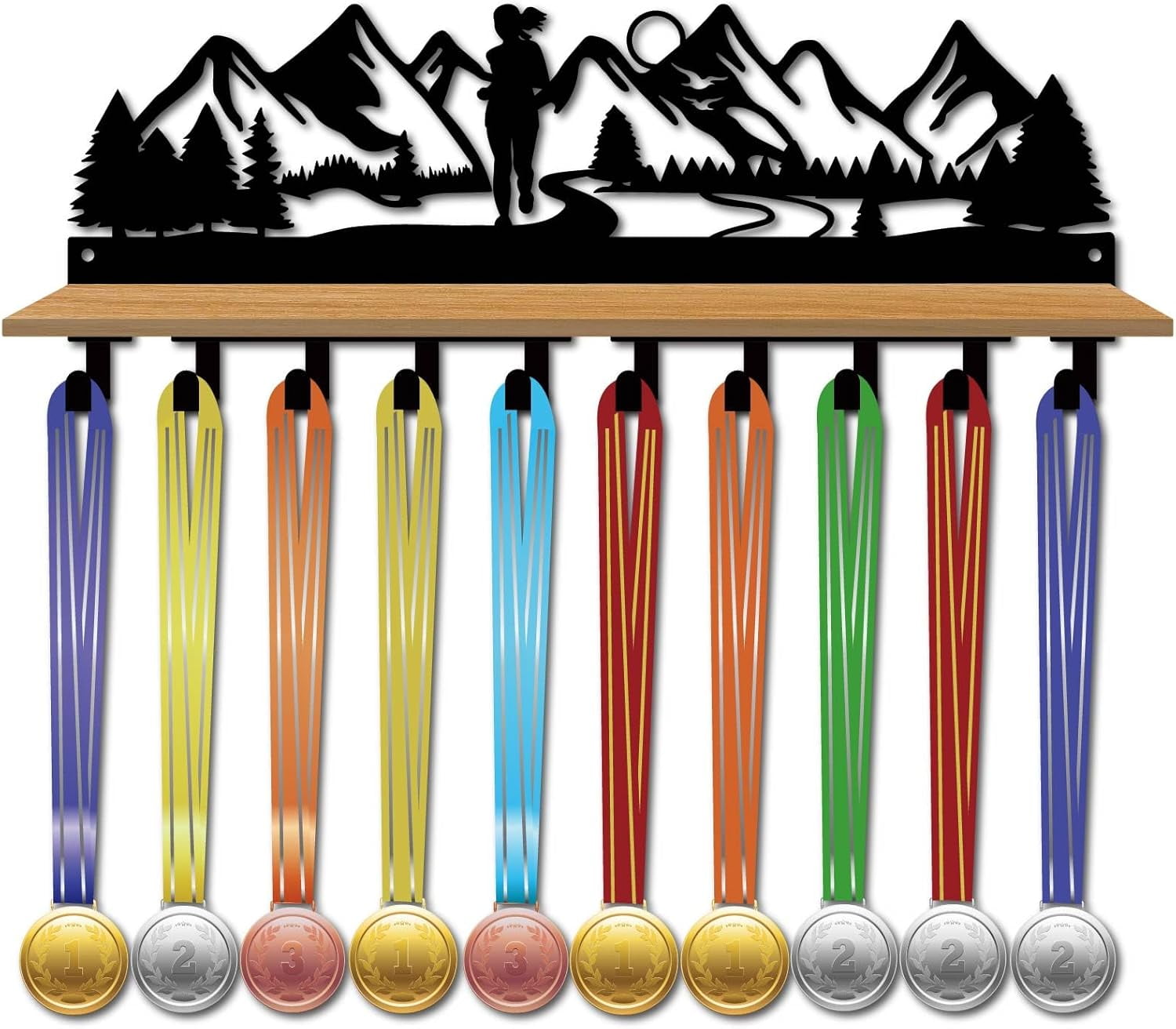 Run Medal Display Hanger Trophy Shelf with 10 Hooks Medal Holder Hanger ...