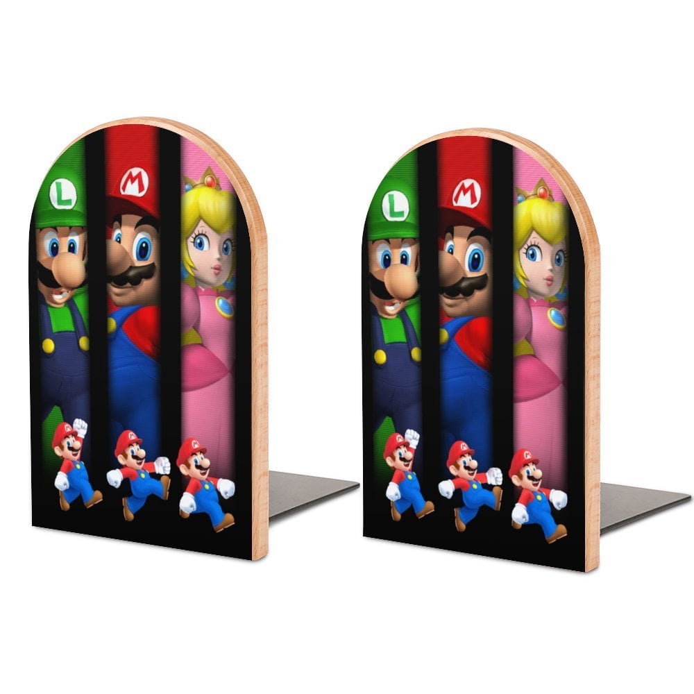 Run Super Mario Bookends Wood Book Divider Decorative Shelves Non-Skid ...
