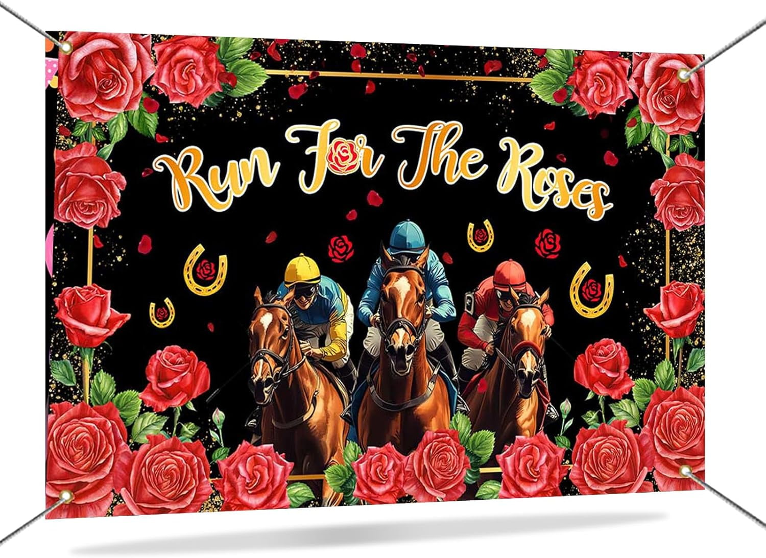 Run for The Roses Backdrop Banner Decorations Red Roses Horse Racing ...