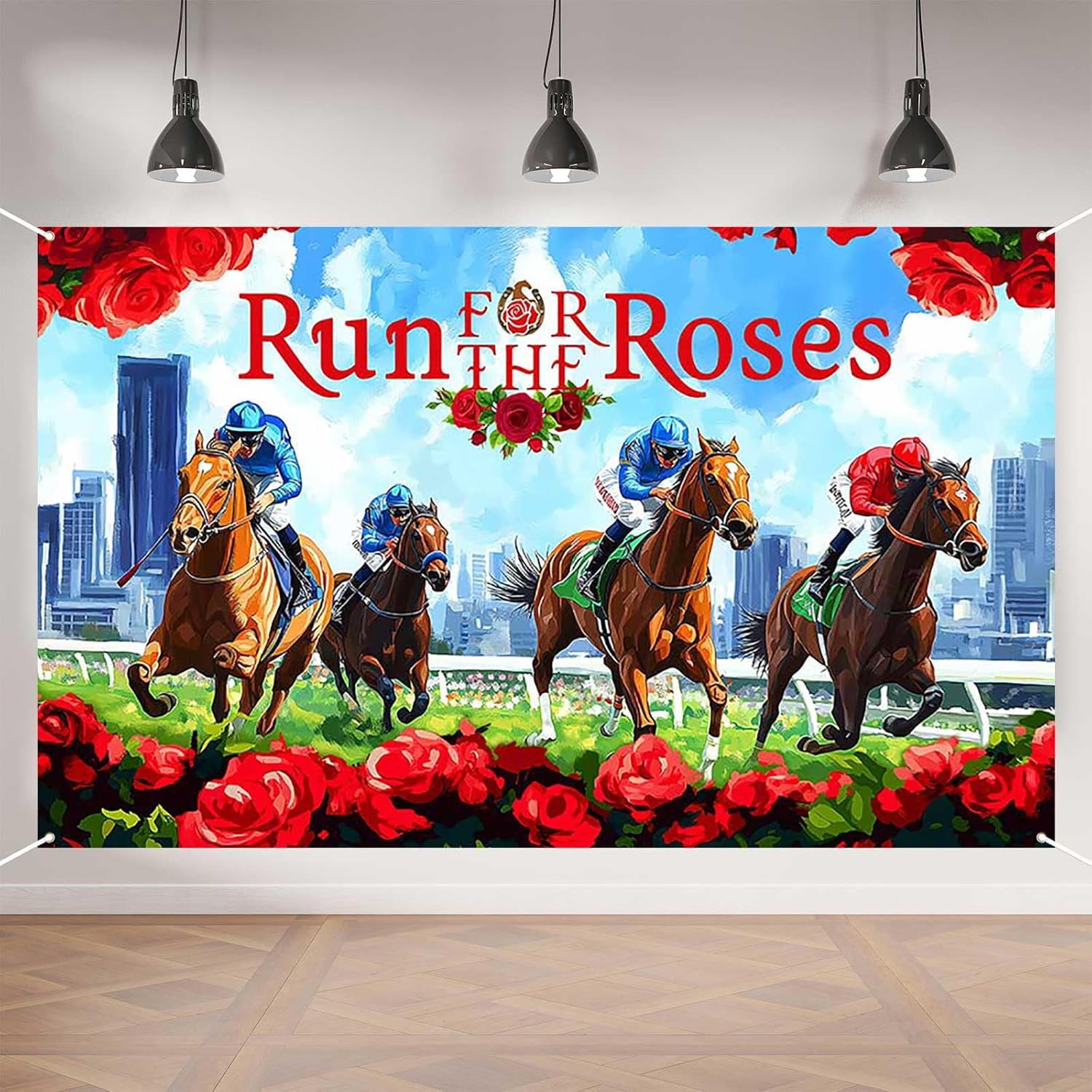 Run for The Roses, Horse Racing Red Roses Backdrop for Horse Race Party ...