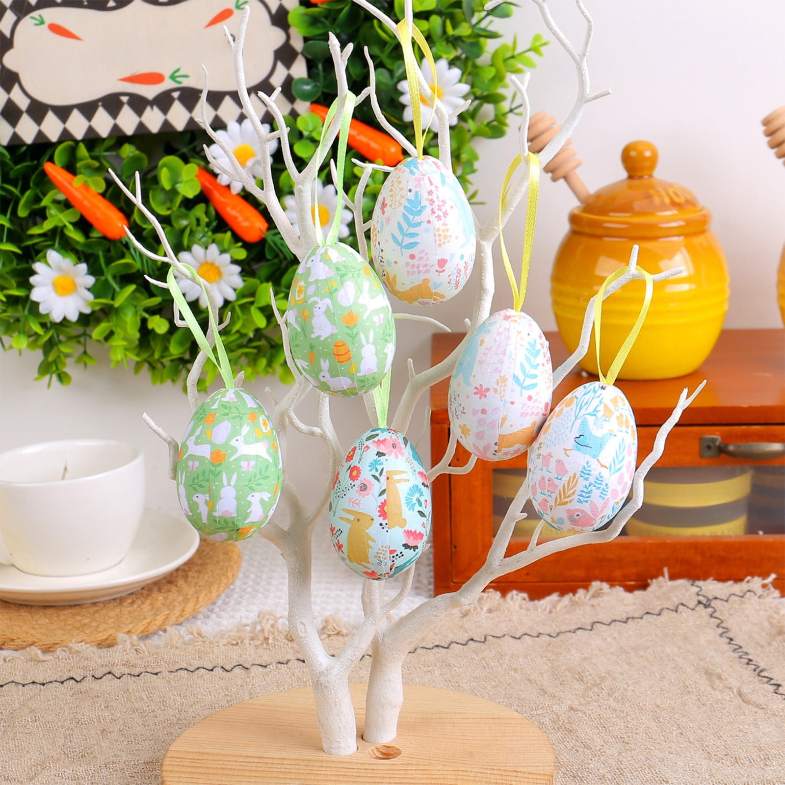 RunGou 6-Piece Easter Egg Hanging Decor Set - Creative DIY Painted ...