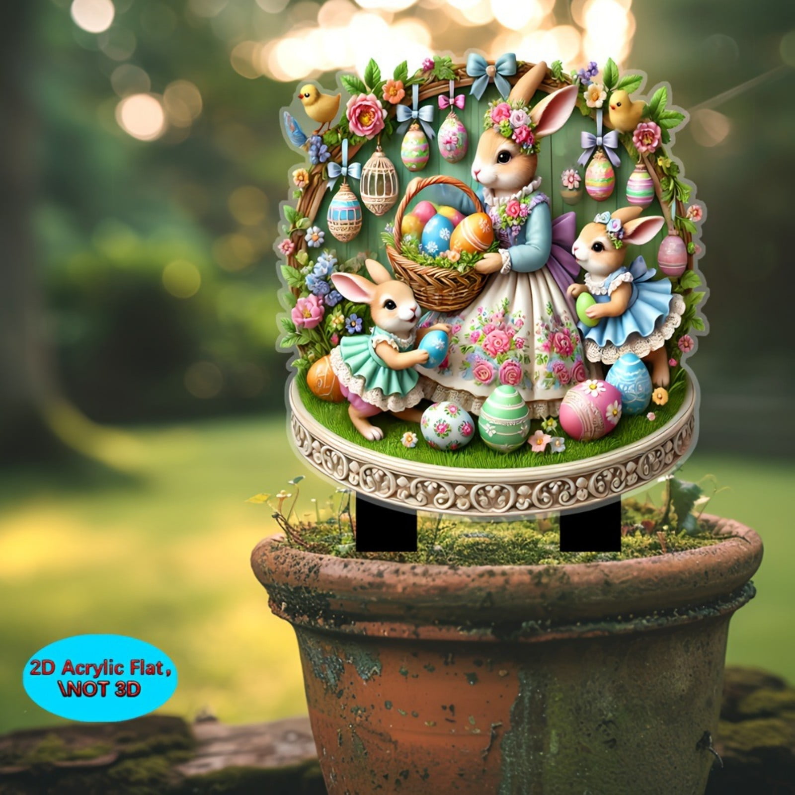 RunGou Easter Bunny Decor Indoor Outdoor Easter Bunny 2D Acrylic Garden ...