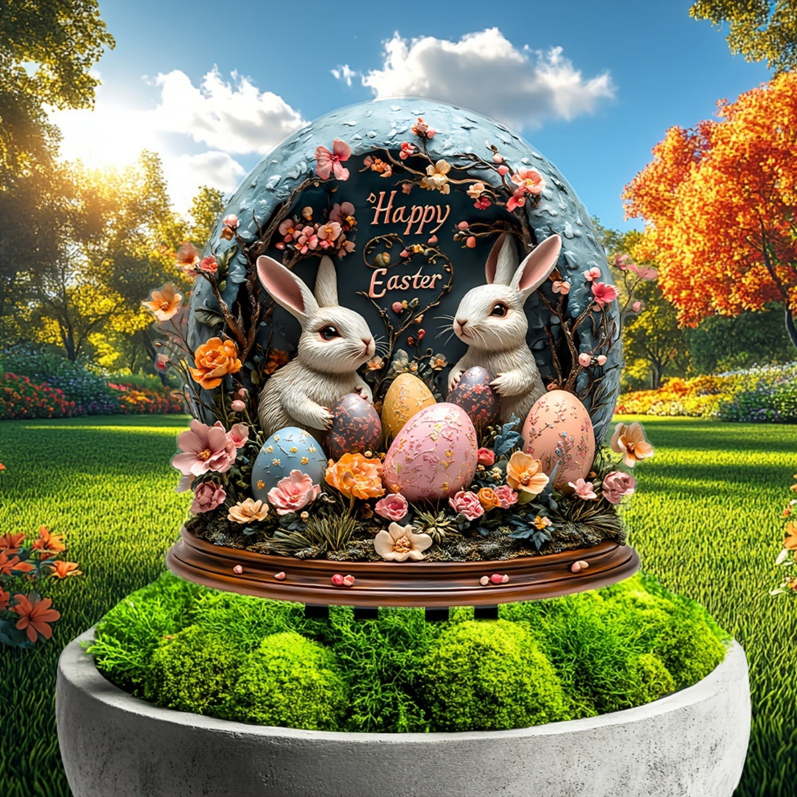 RunGou Easter Bunny Decor Indoor Outdoor Easter Bunny 2D Acrylic Garden ...