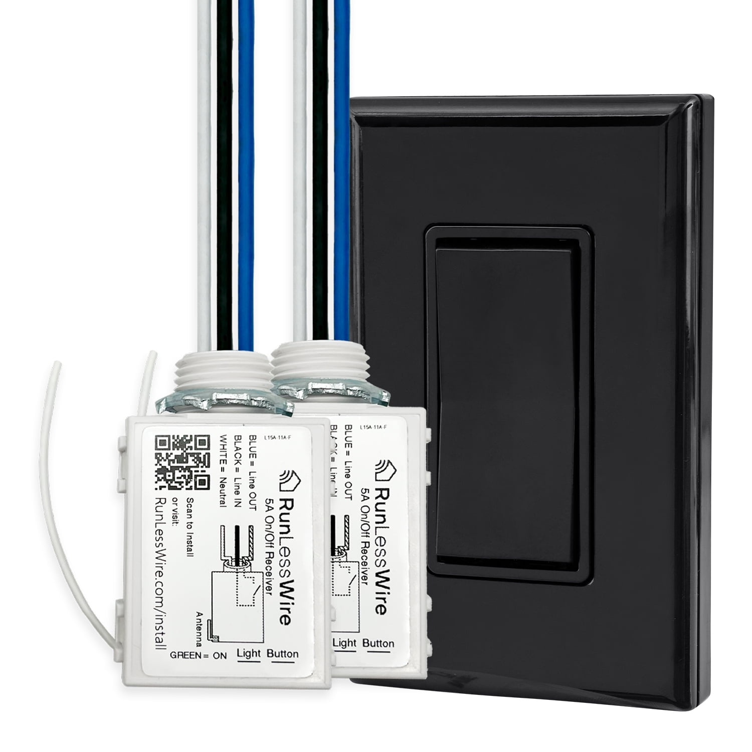 RunLessWire 2 Fixture On/Off Wireless Battery-Free Remote Light Switch ...