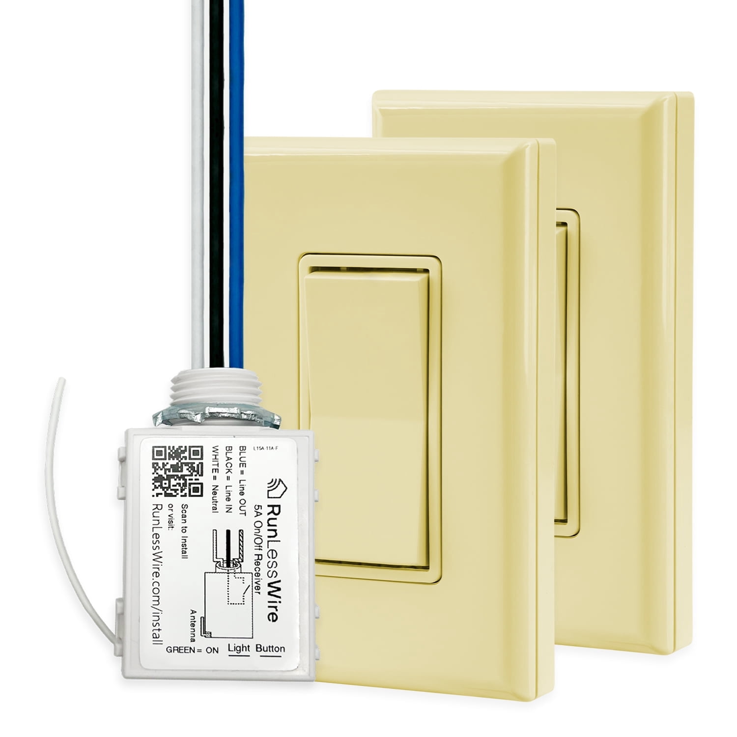 RunLessWire 3-Way On/Off Wireless Battery-Free Remote Light Switch Kit ...