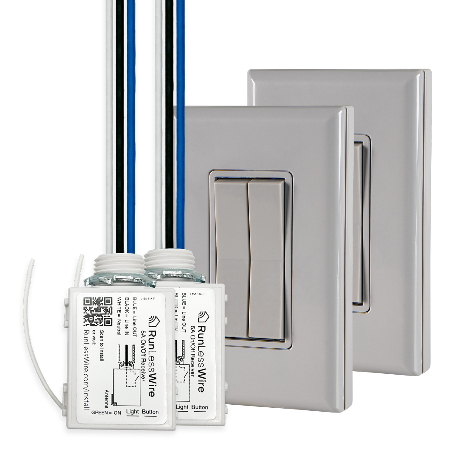 RunLessWire 3-Way Fan & Light On/Off Wireless Battery-Free Remote Light ...