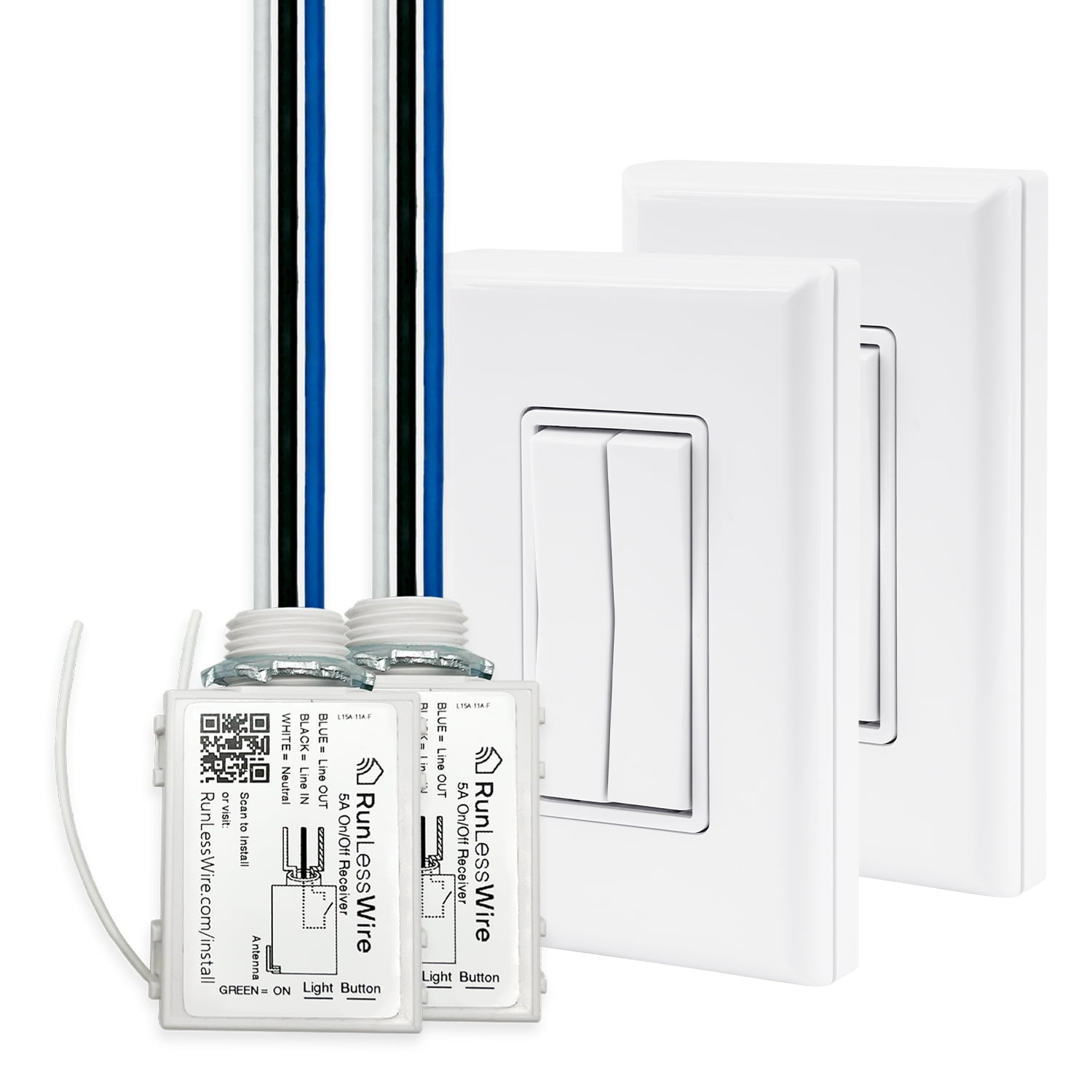 RunLessWire 3-Way Fan & Light On/Off Wireless Battery-Free Remote Light ...