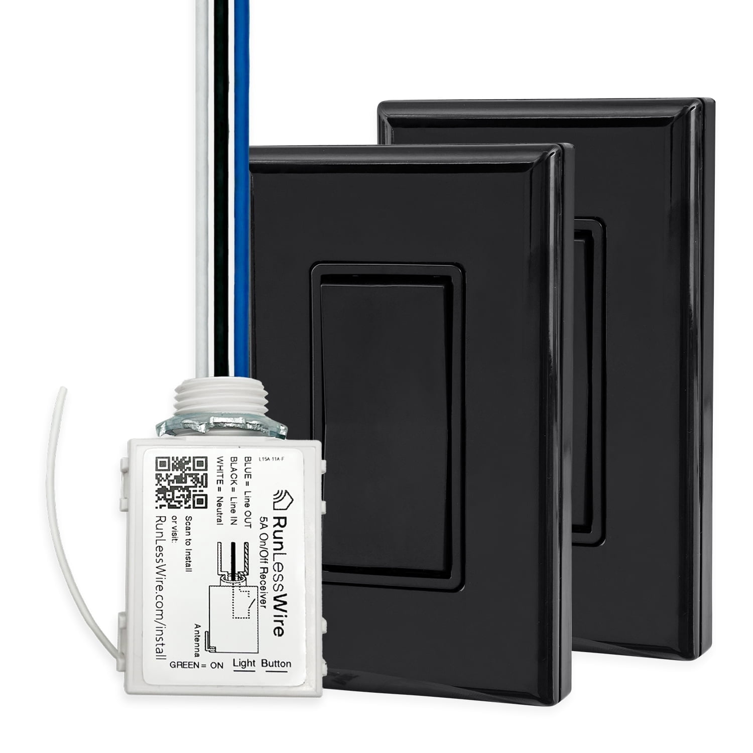RunLessWire 3-Way On/Off Wireless Battery-Free Remote Light Switch Kit ...