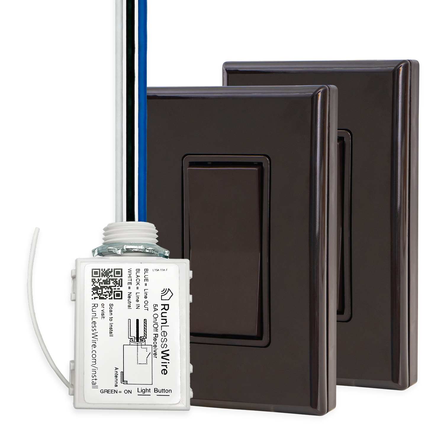 RunLessWire 3-Way On/Off Wireless Battery-Free Remote Light Switch Kit ...