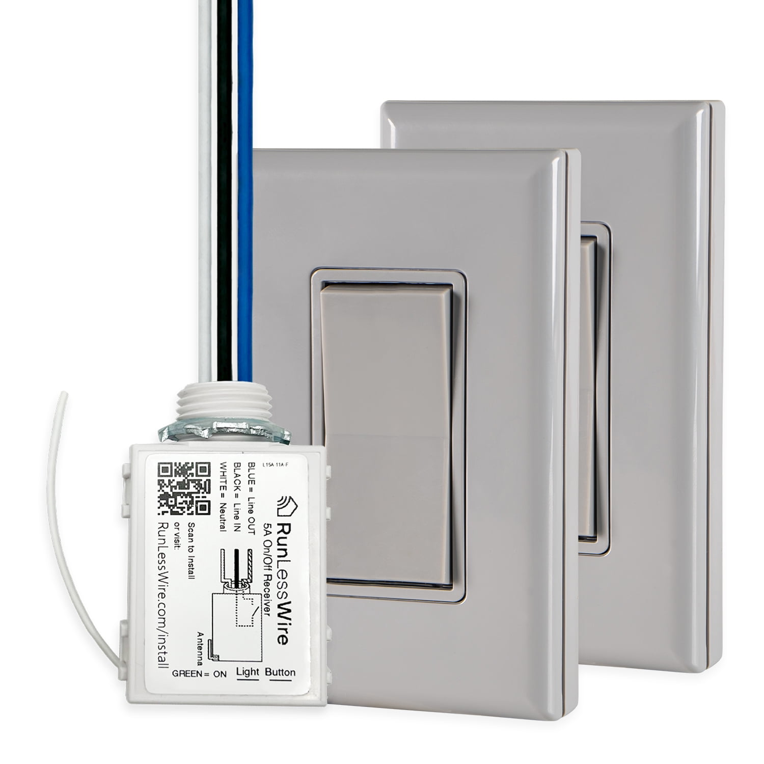 RunLessWire 3-Way On/Off Wireless Battery-Free Remote Light Switch Kit ...