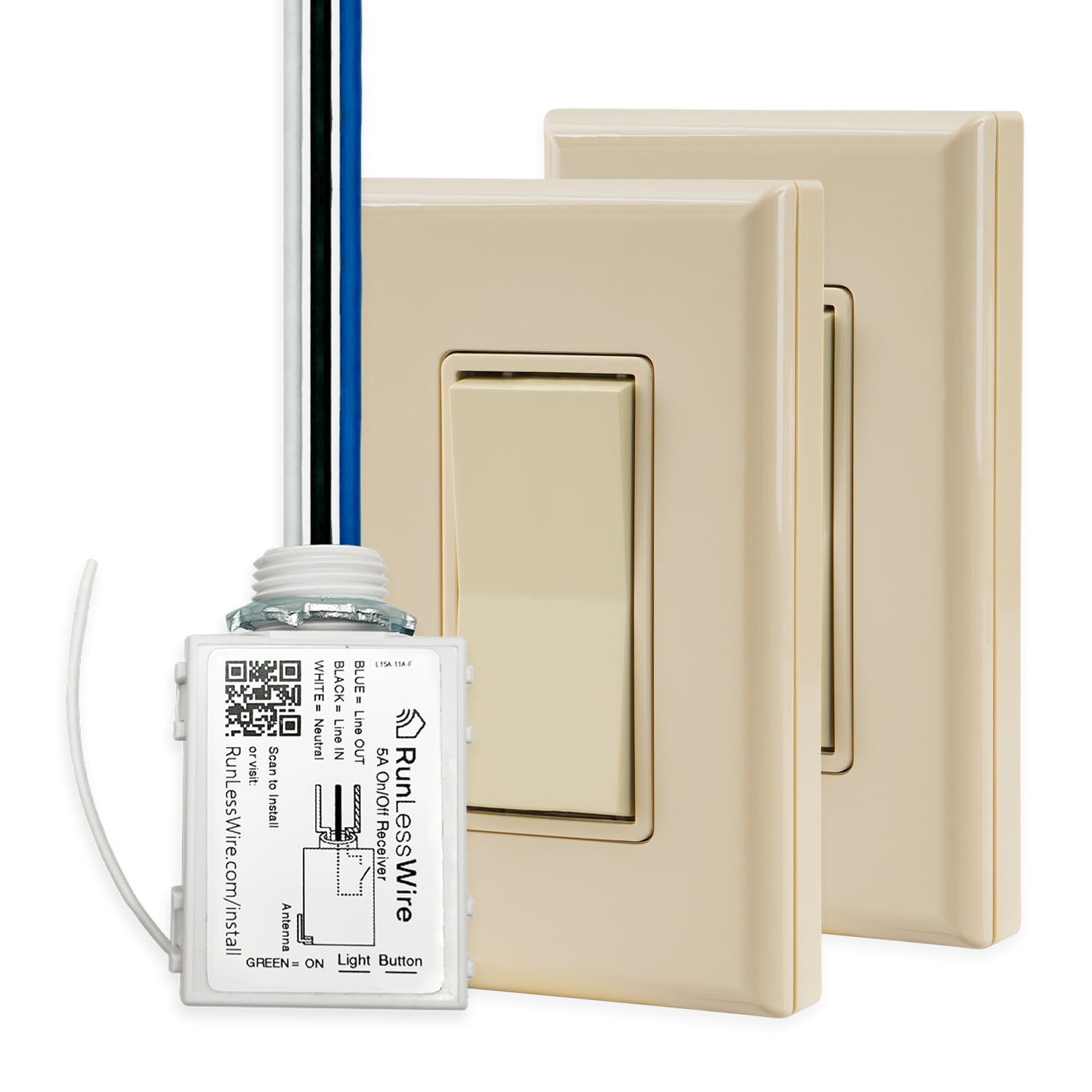 RunLessWire 3-Way On/Off Wireless Battery-Free Remote Light Switch Kit ...