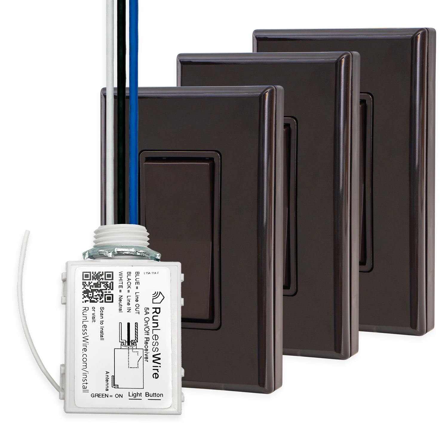 RunLessWire 4-Way On/Off Wireless Battery-Free Remote Light Switch Kit ...