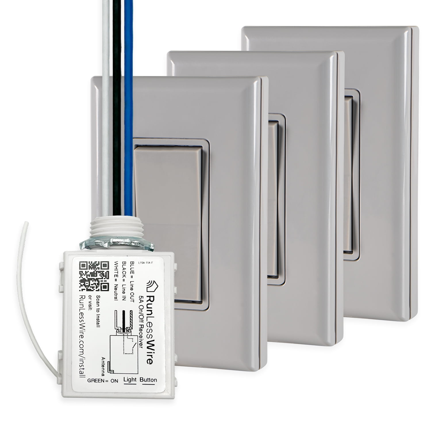 RunLessWire 4-Way On/Off Wireless Battery-Free Remote Light Switch Kit ...