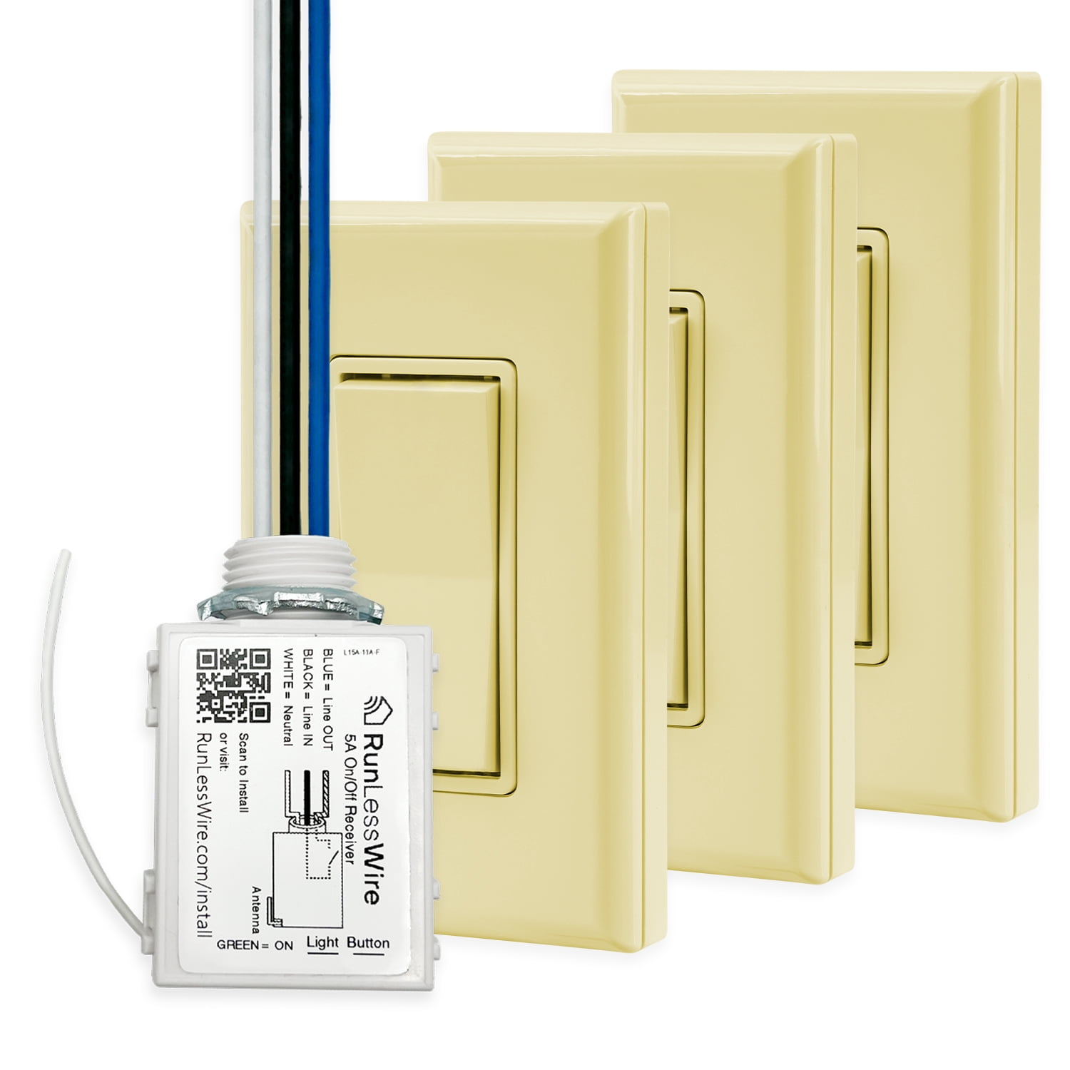 RunLessWire 4-Way On/Off Wireless Battery-Free Remote Light Switch Kit ...