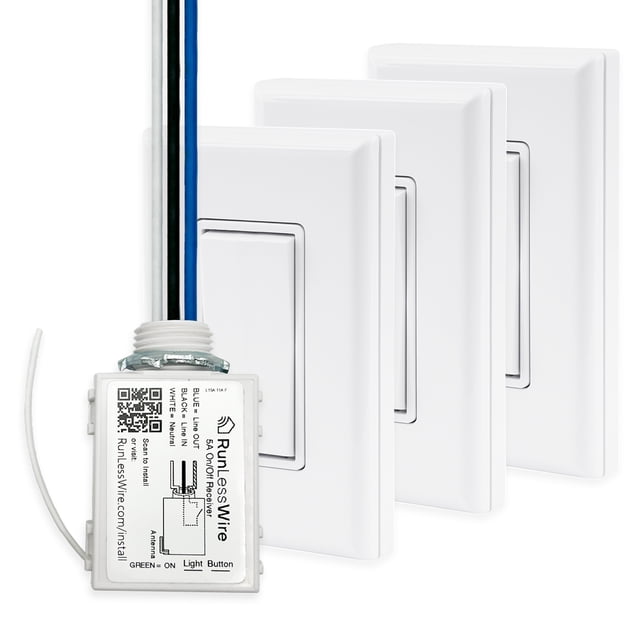 RunLessWire 4-Way On/Off Wireless Battery-Free Remote Light Switch Kit ...