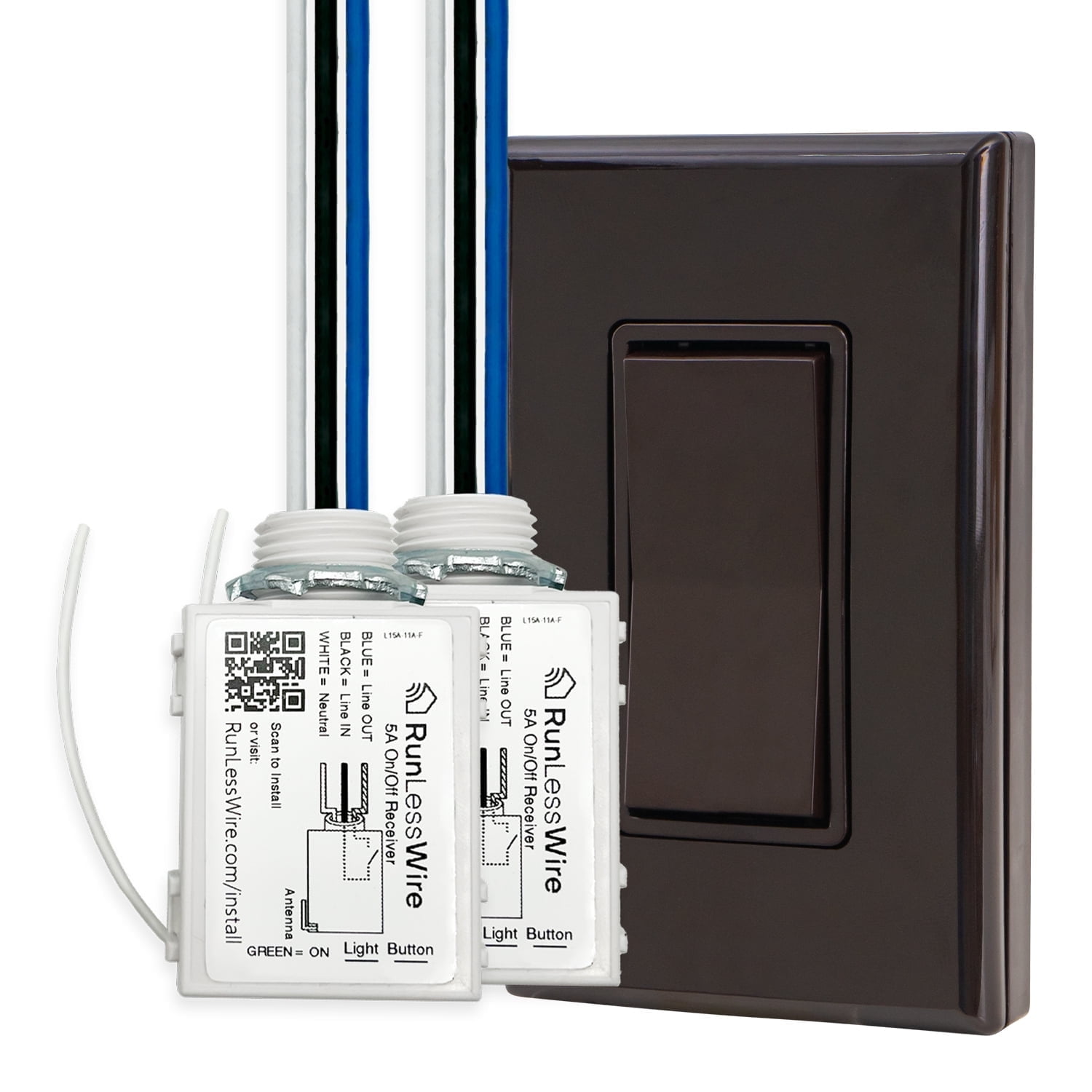 RunLessWire 2 Fixture On/Off Wireless Battery-Free Remote Light Switch ...