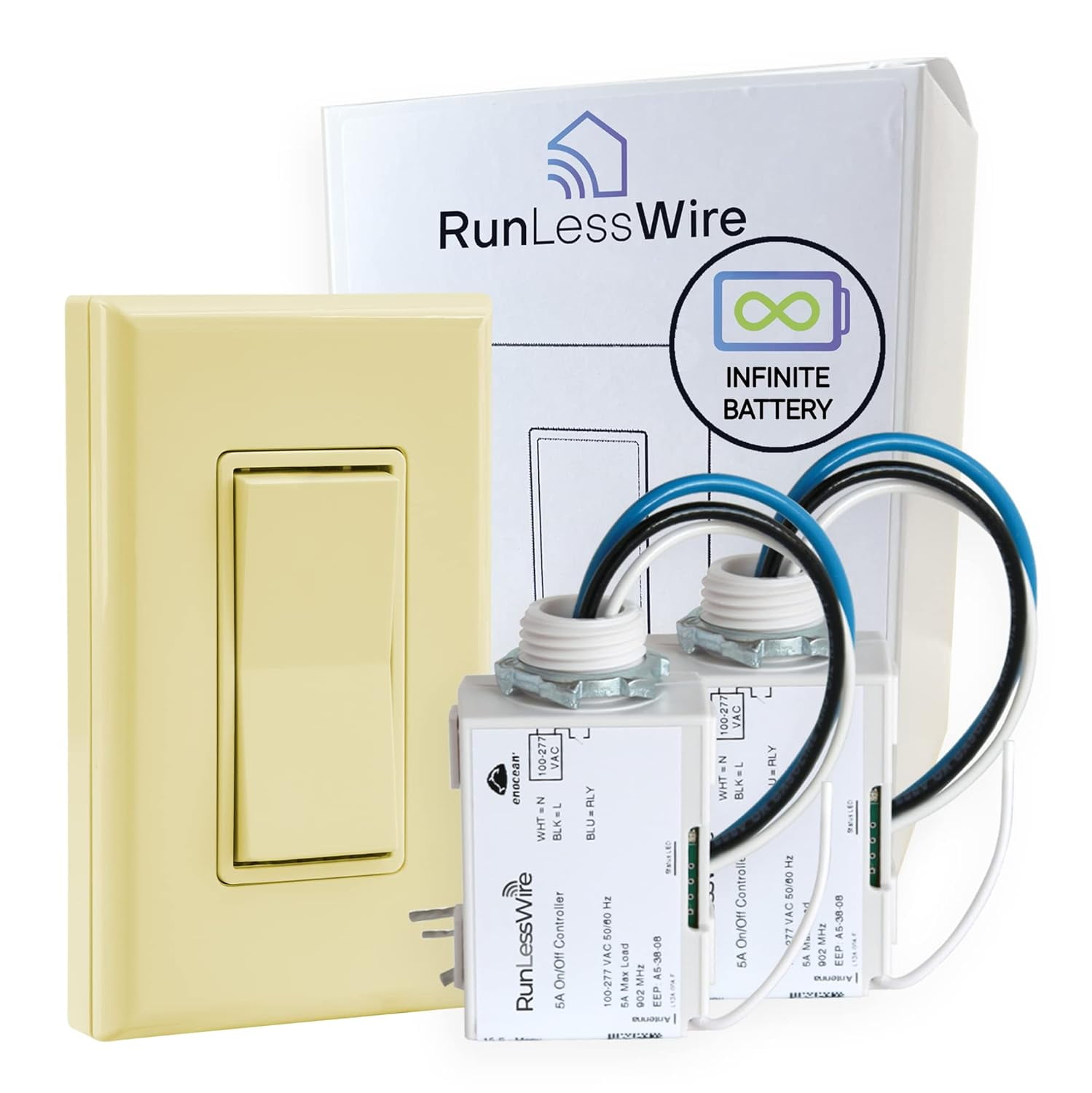 RunLessWire Kinetic Wireless Light Switch Kit (NO Batteries, NO Wires ...