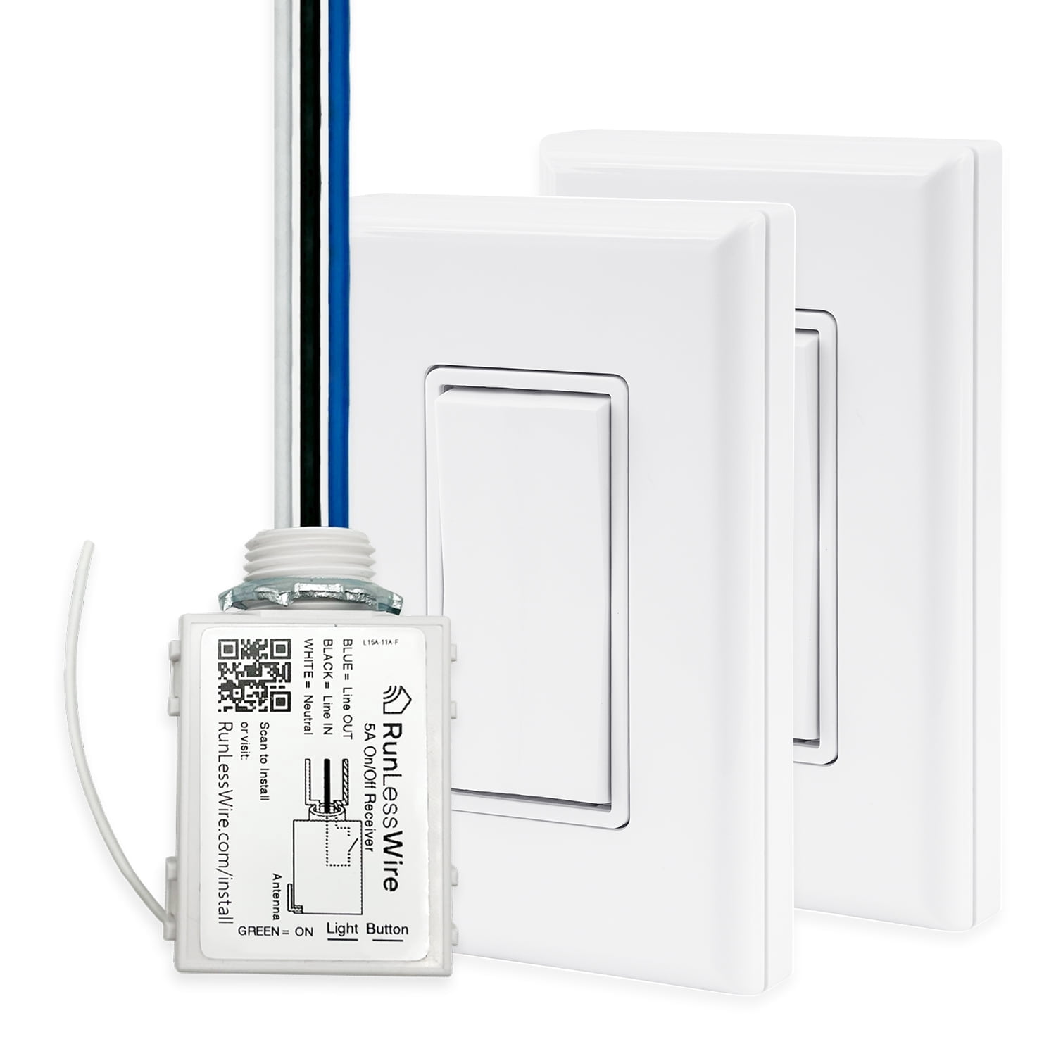 RunLessWire 3-Way On/Off Wireless Battery-Free Remote Light Switch Kit ...