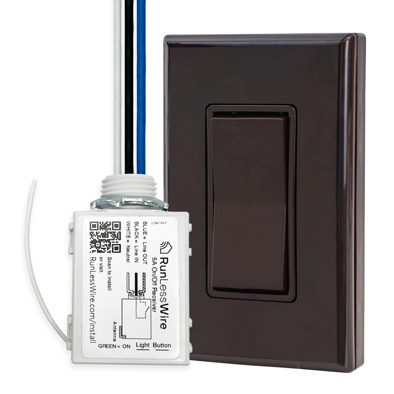 RunLessWire Single Pole On/Off Wireless Battery-Free Remote Light ...