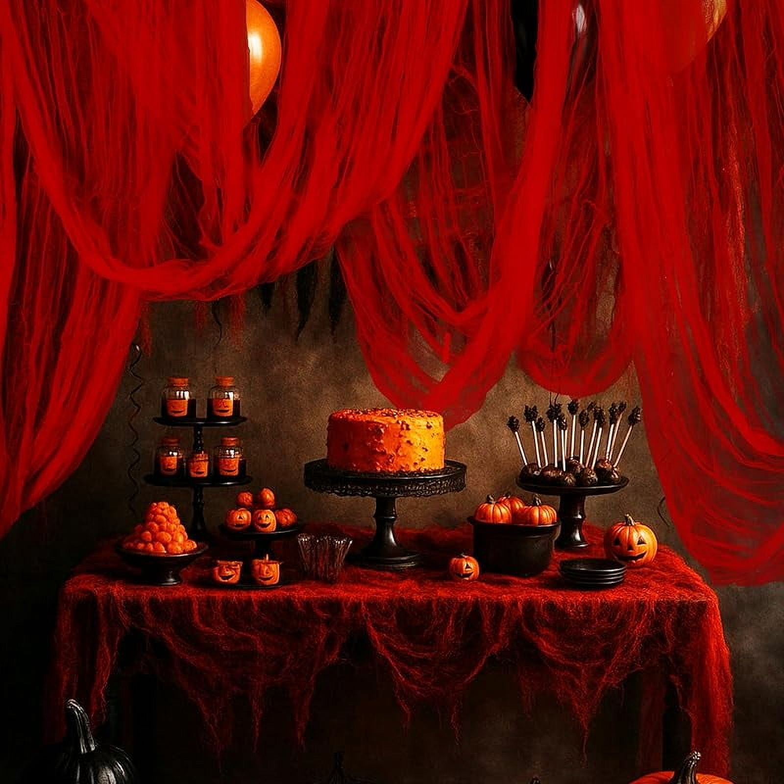 RunNico 197'' x 85'' Halloween Blood Red Scary Gauze, Bloody Haunted ...