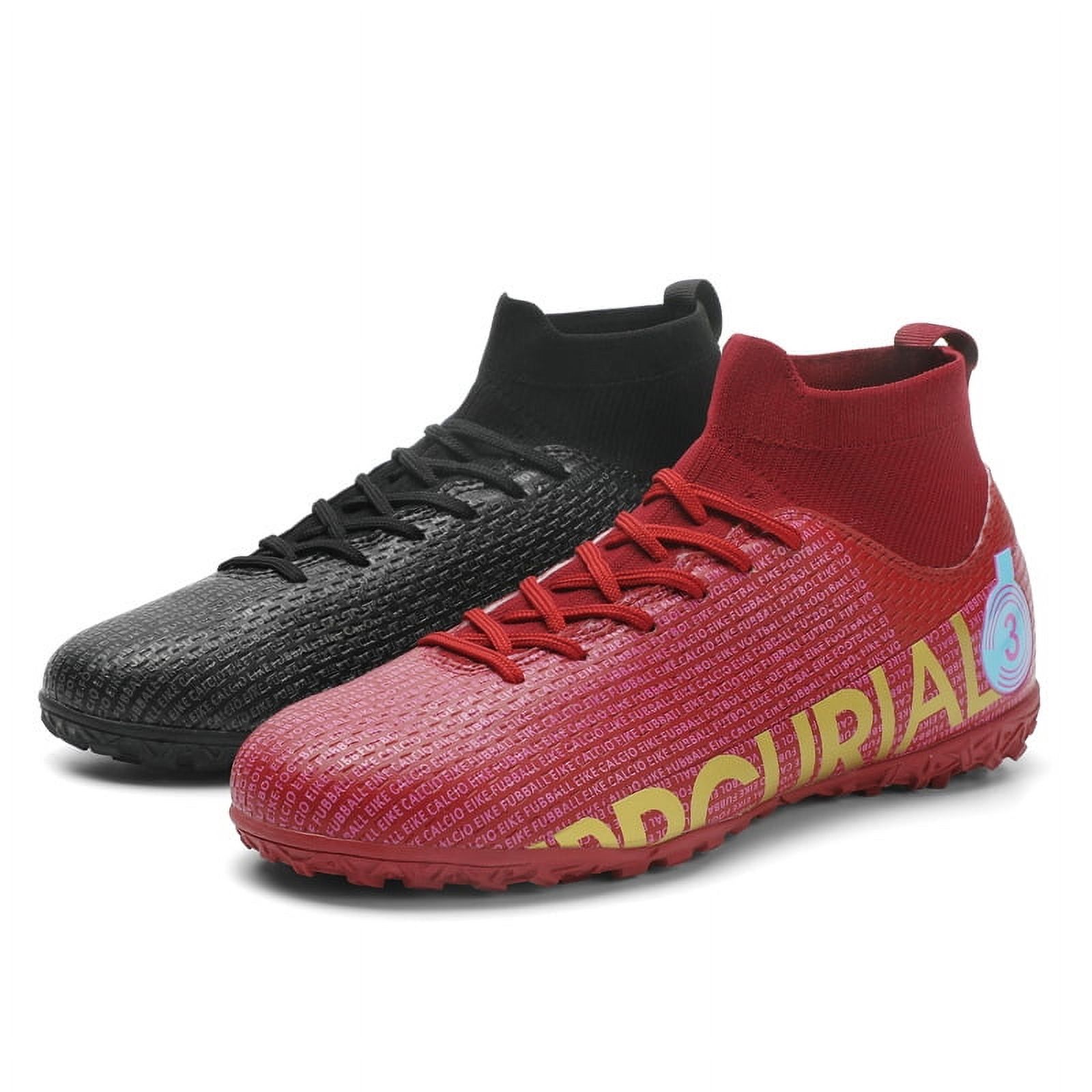 Runan men's soccer shoes high-tops lace-up non-slip spikes indoor ...