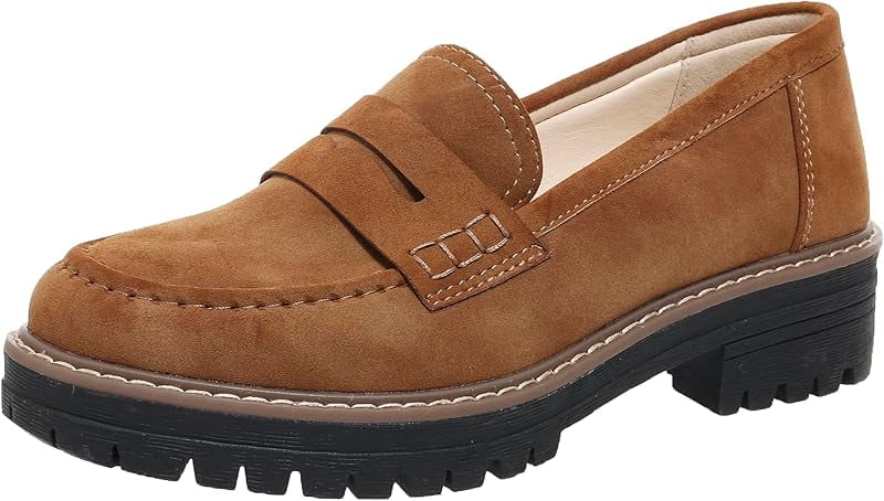 Runan womens loafers shoes platform chunky penny loafer lug sole ...