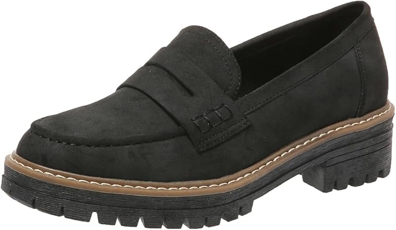 Runan womens loafers shoes platform chunky penny loafer lug sole ...