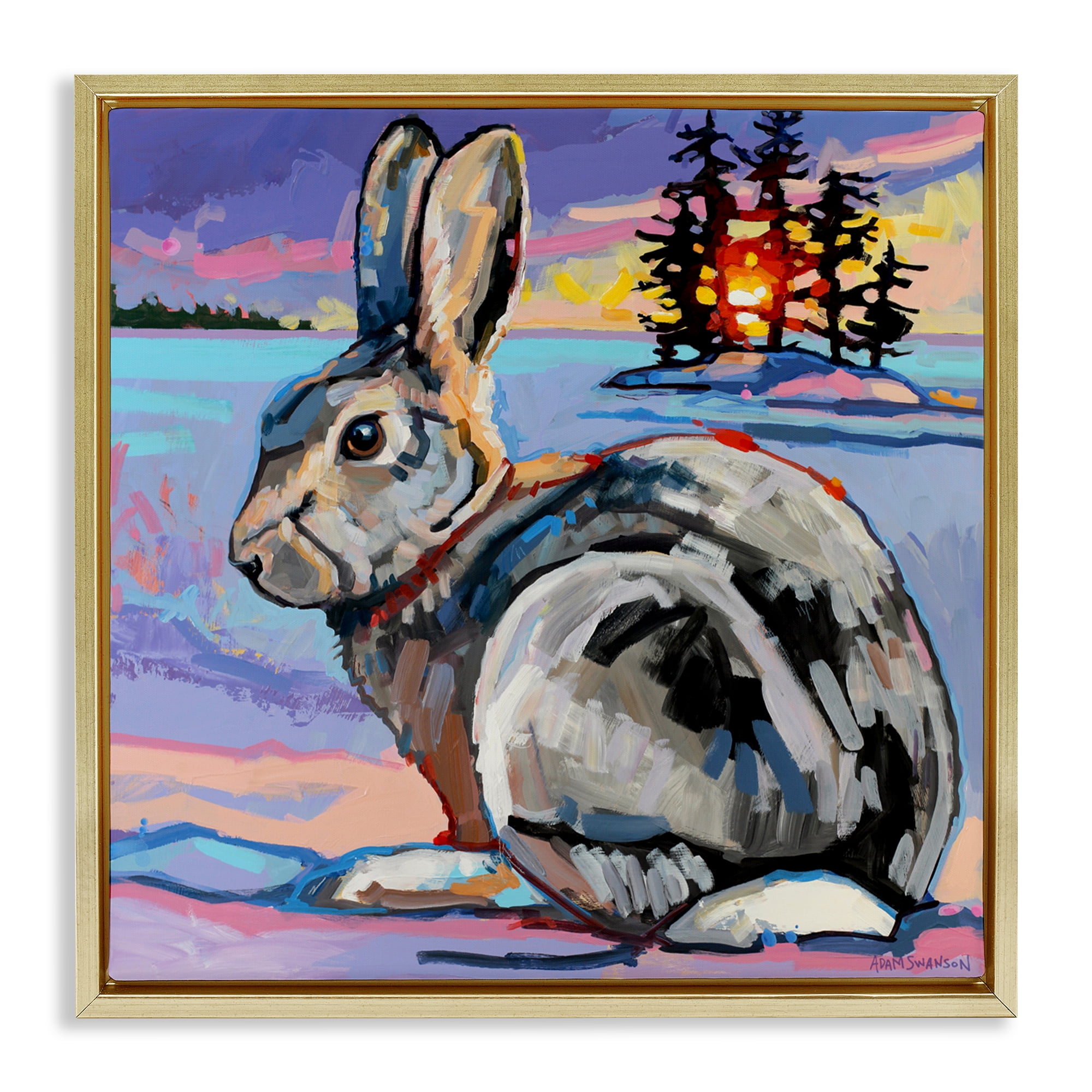 Runaway Goliath Rabbit Gold Framed Floater Canvas Wall Art, design by ...