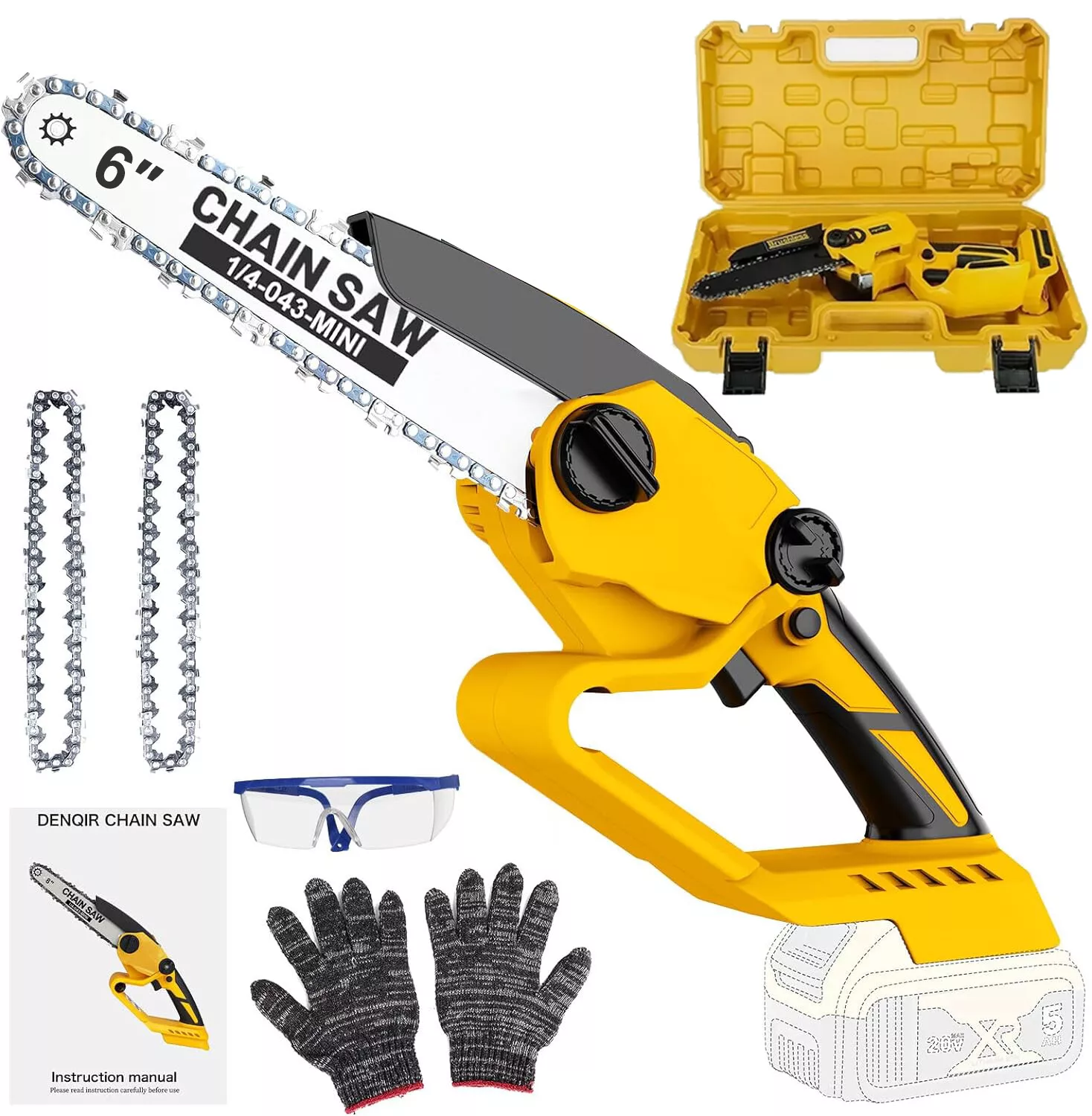 Runbaixing 6 Inch Mini Cordless Chain Saw with 2 Replacement Chains ...
