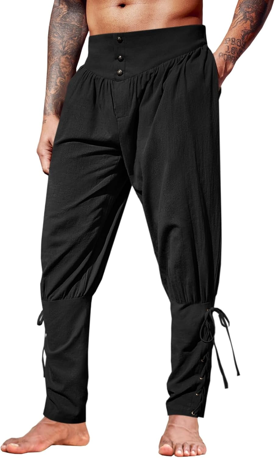 Runcati Mens Medieval Ankle Pants Renaissance Viking Pirate Lace Up ...