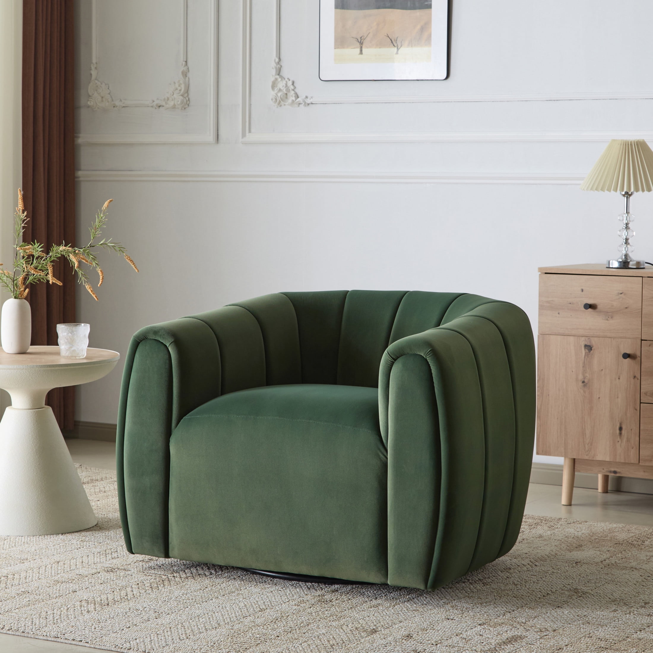 Rune Modern 360-Degree Swivel Barrel Club Chair, Velvet Upholstered ...