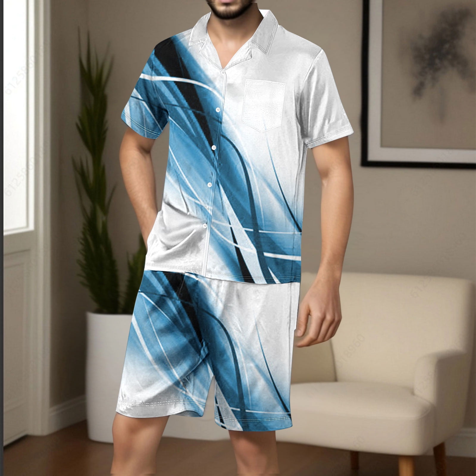 Runfenguu 2 Piece Set For Men, Boho Summer Outfitsmen Casual Turndown ...