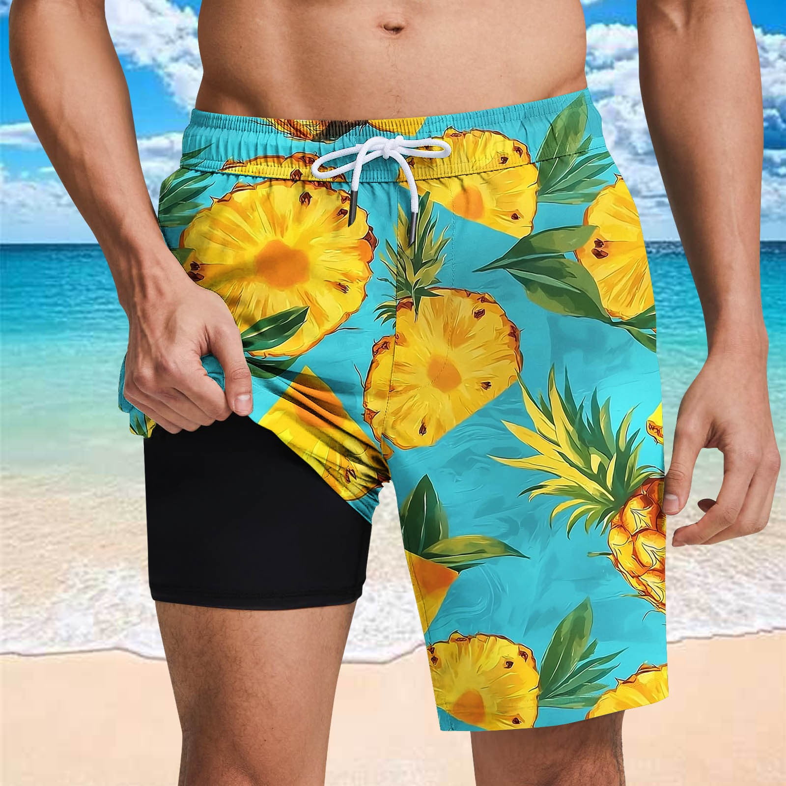 Runfenguu Bloomer Shorts, Tactical Shorts For Men Men'S Special Print Drawstring Waistband Beach ...