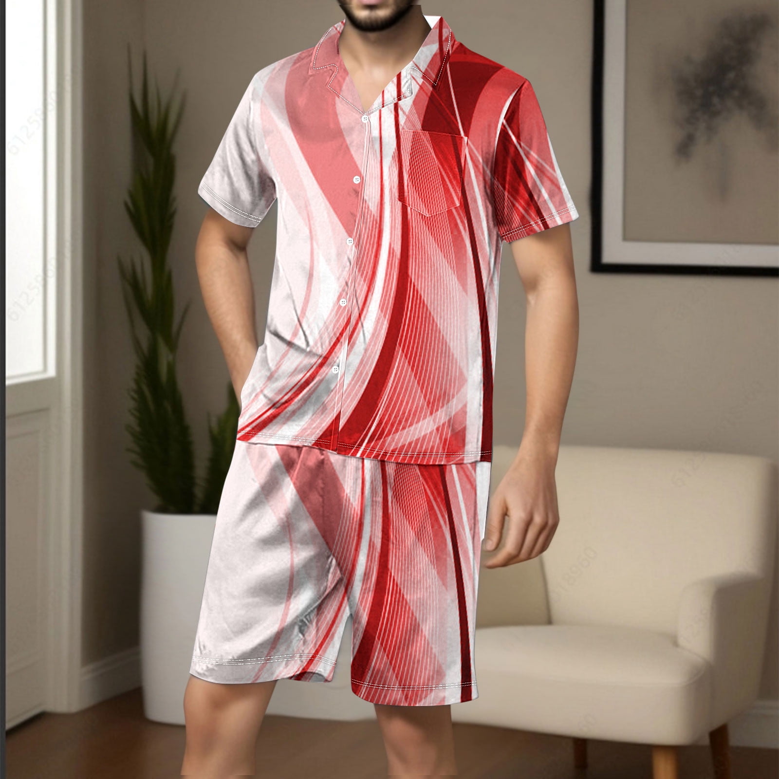 Runfenguu Sweatsuits For Men, Summer Outfitsmen Casual Turndown Button Turndown Print Short ...