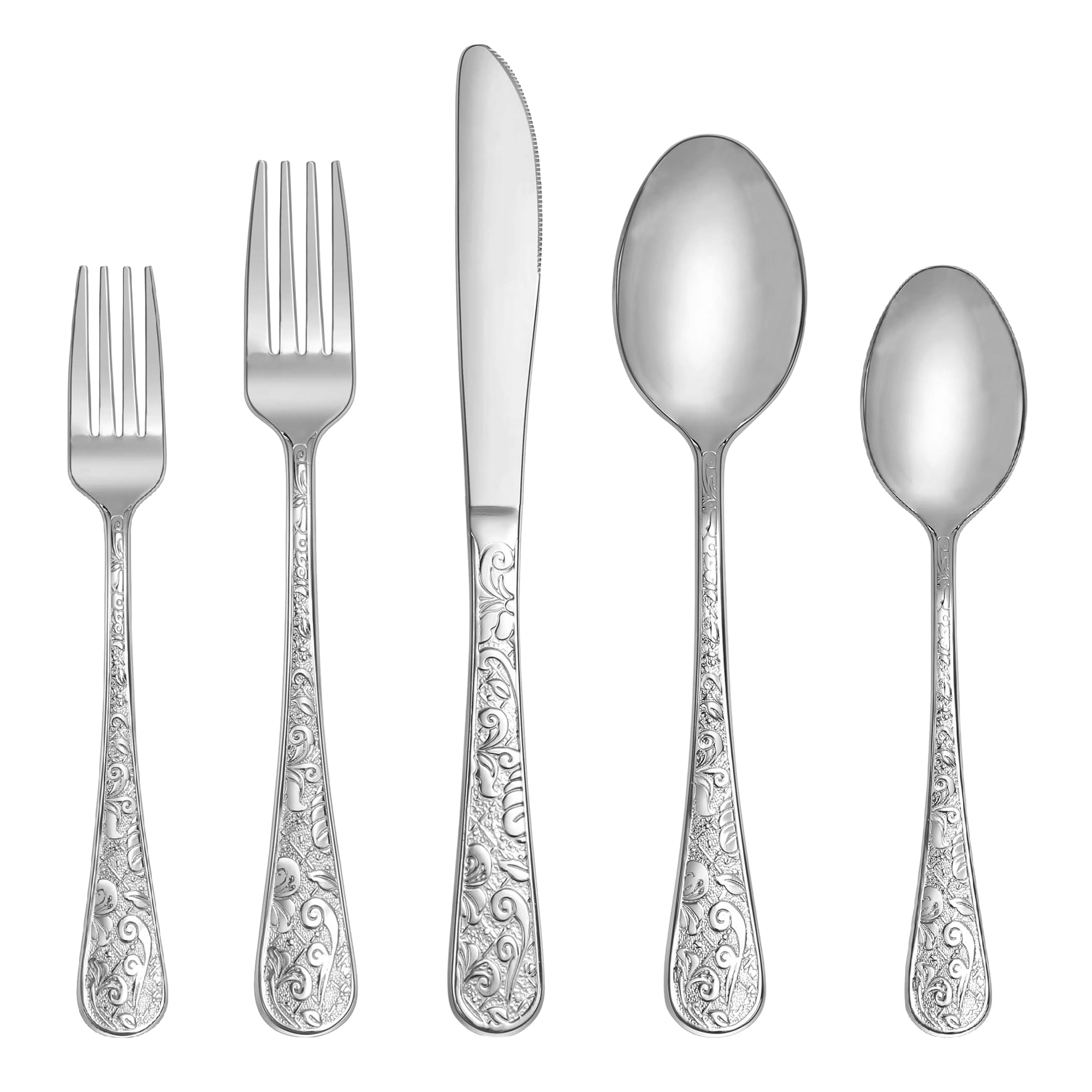 Runfly 20-Piece Vintage Carved Stainless Steel Flatware Set, Silverware ...