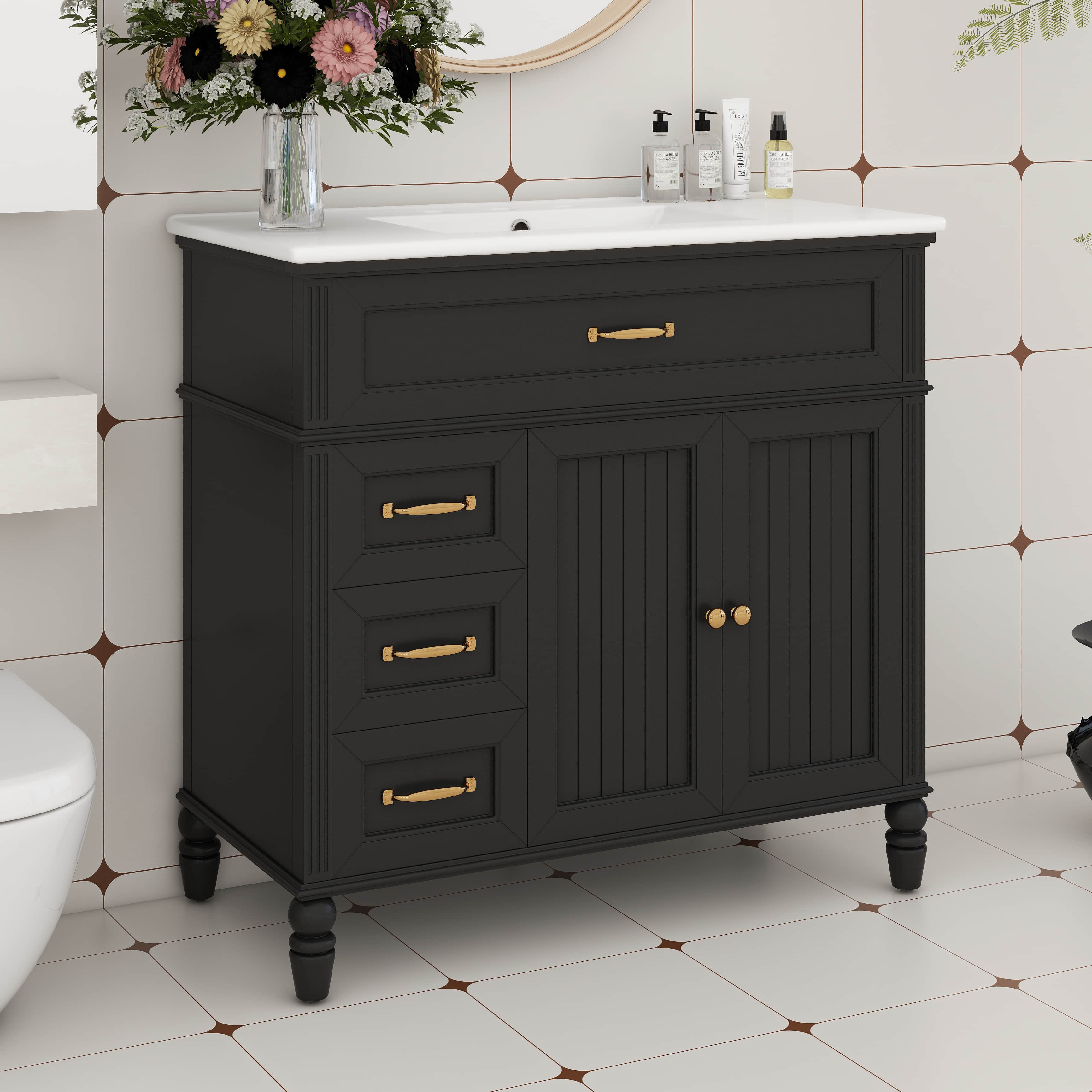 Runforrest 36" Stylish Bathroom Vanity with Sink, Bathroom Cabinet with ...