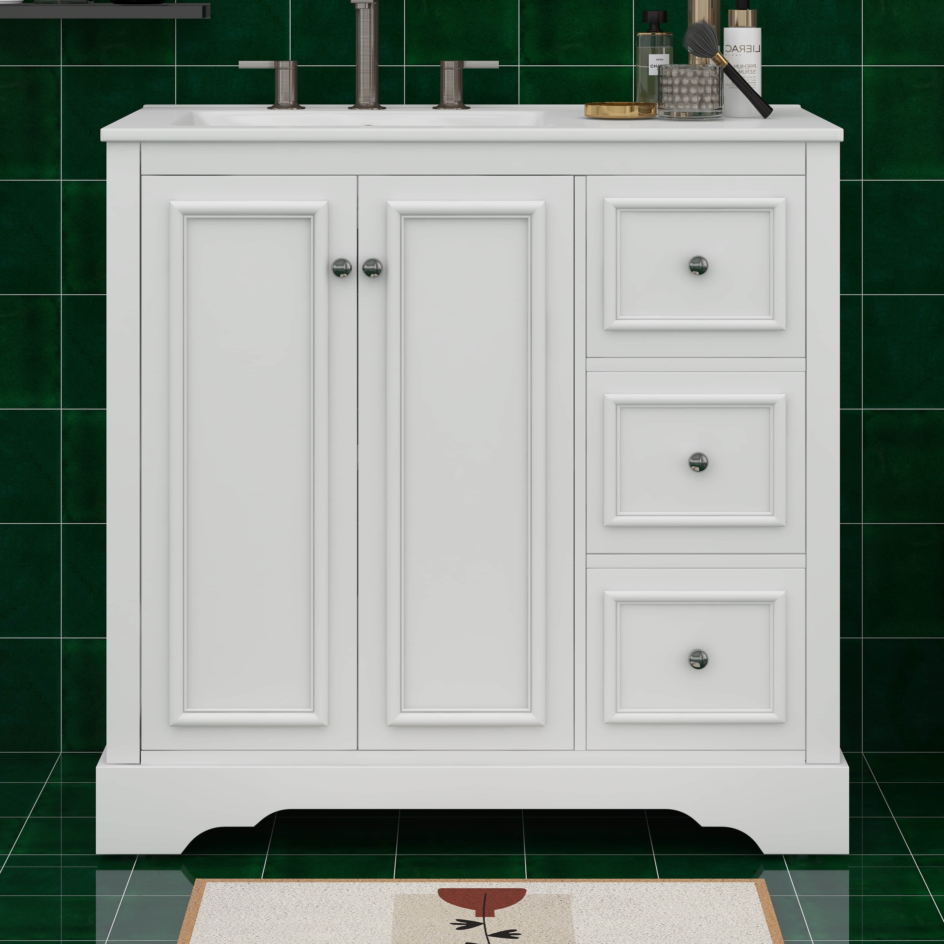 Runforrest 36" Transitional Bathroom Vanity with Ceramic Sink ...