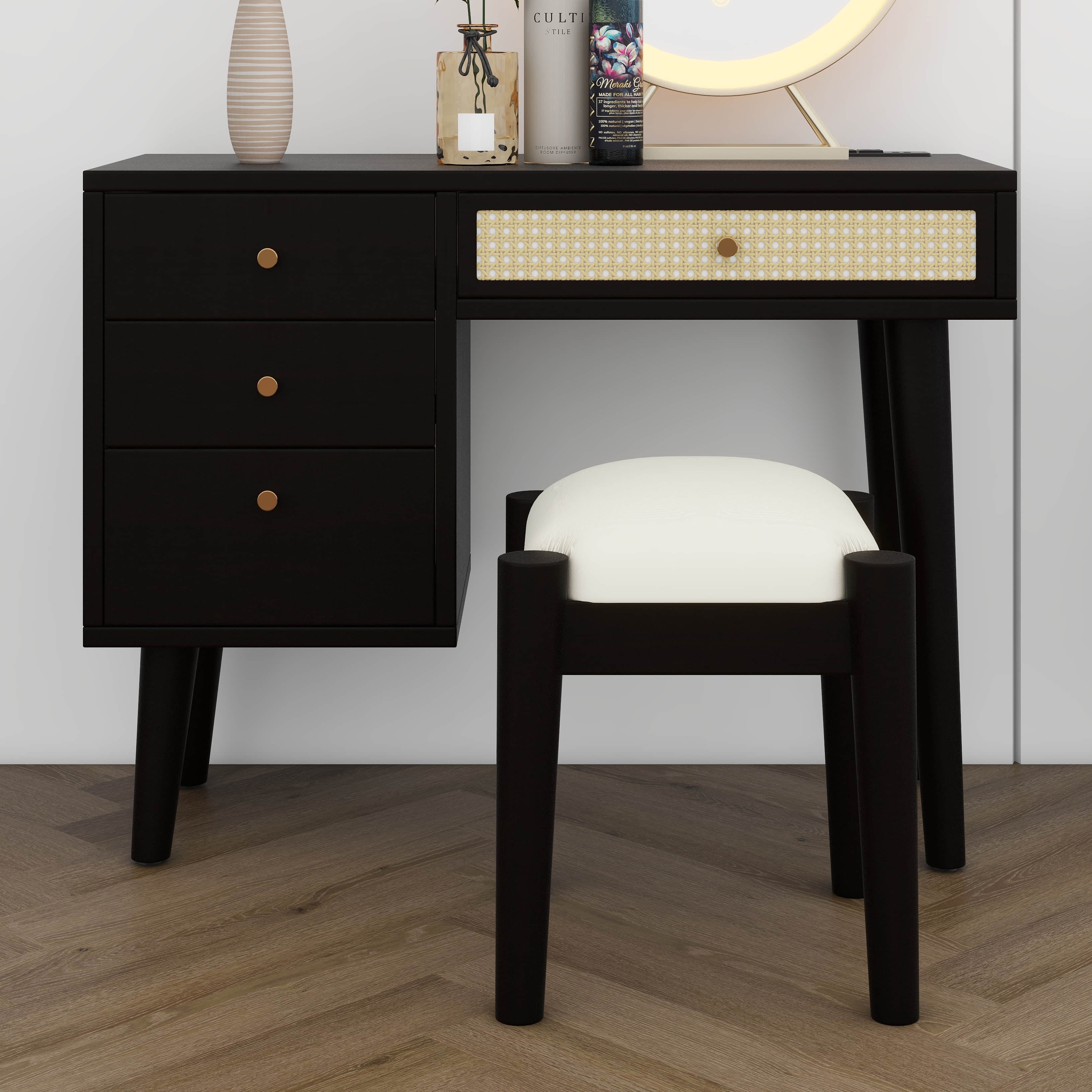 Runforrest 39" Retro Wooden Makeup Vanity Set with Charging Plug&USB ...