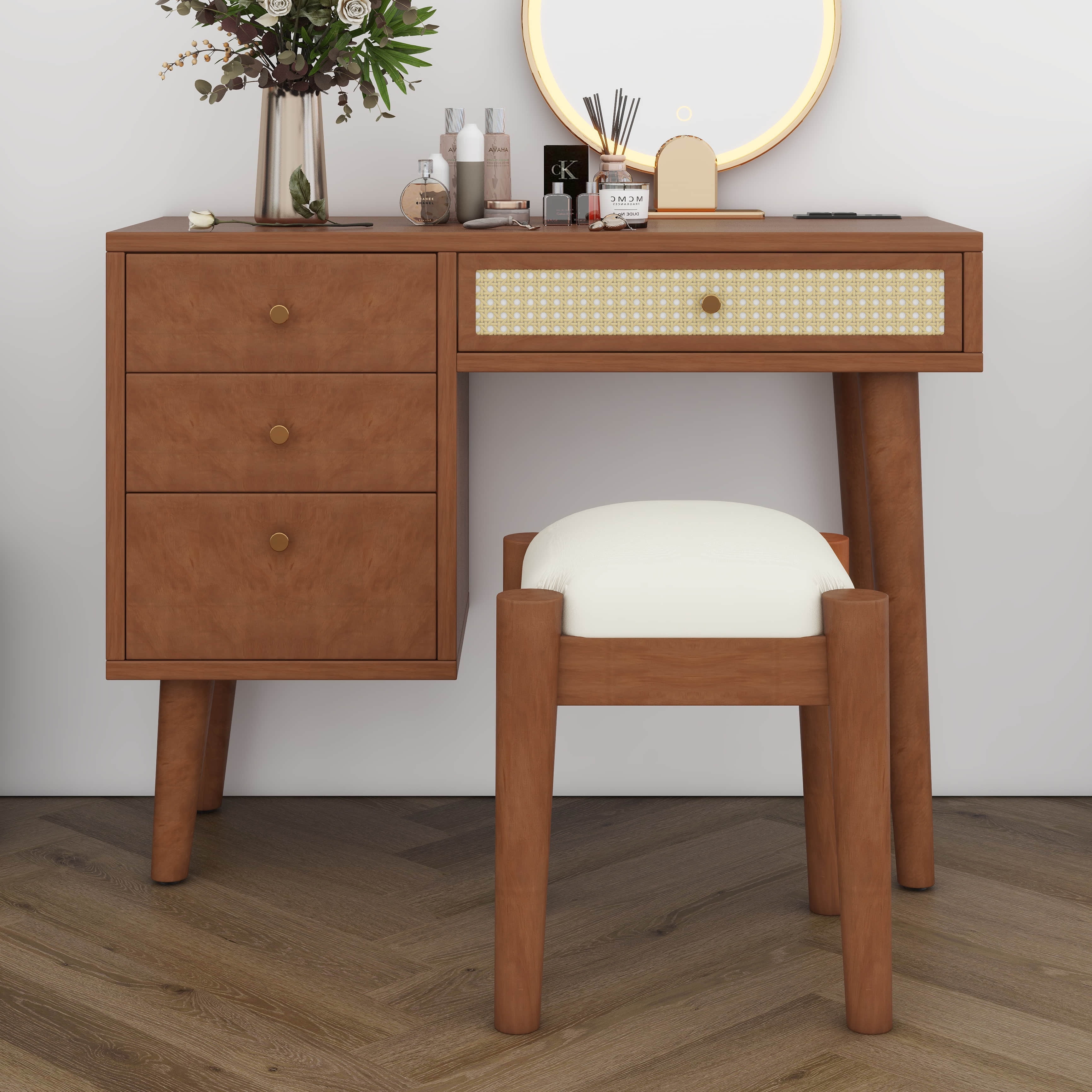 Runforrest 39" Retro Wooden Makeup Vanity Set with Charging Plug&USB ...