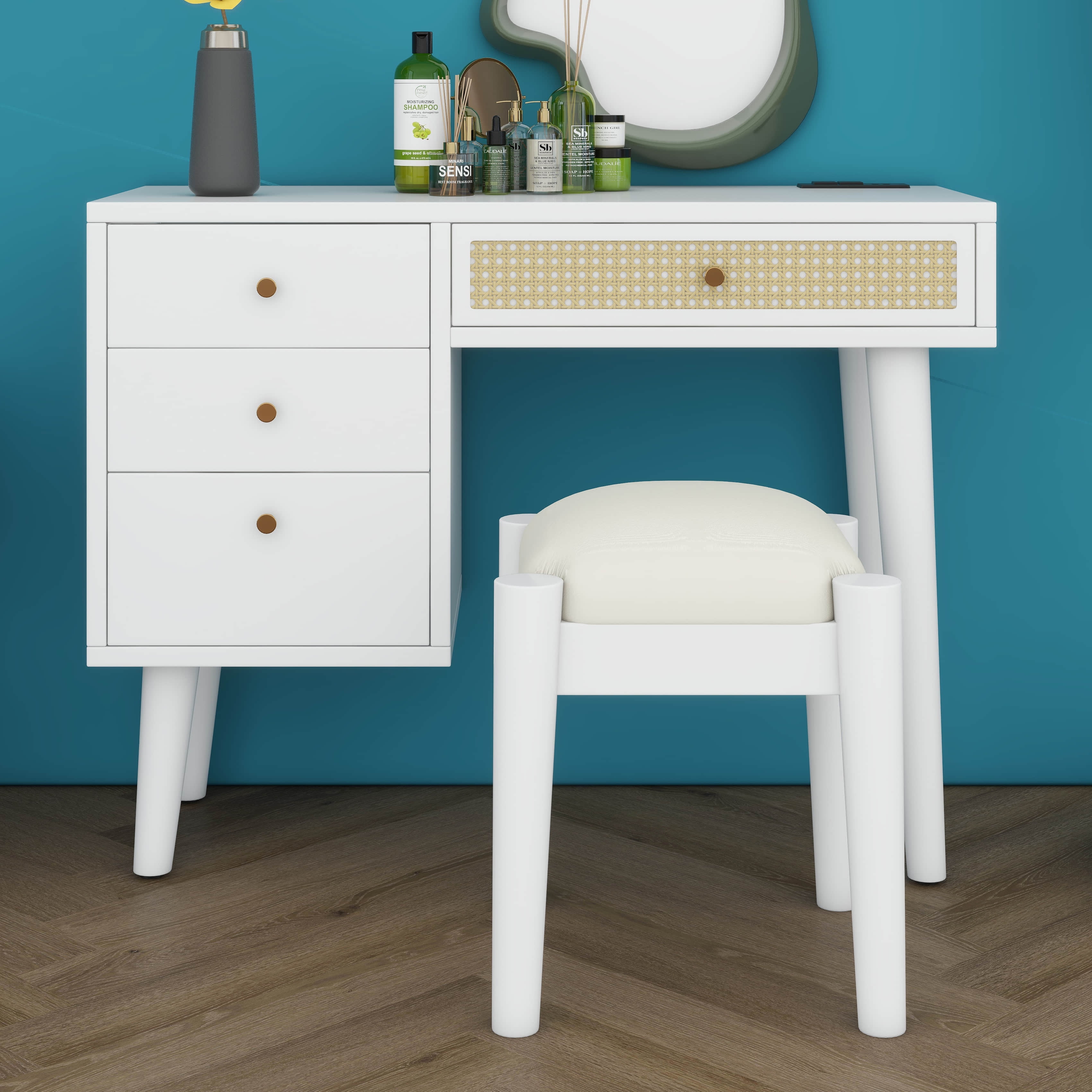 Runforrest 39" Retro Wooden Makeup Vanity Set with Charging Plug&USB ...
