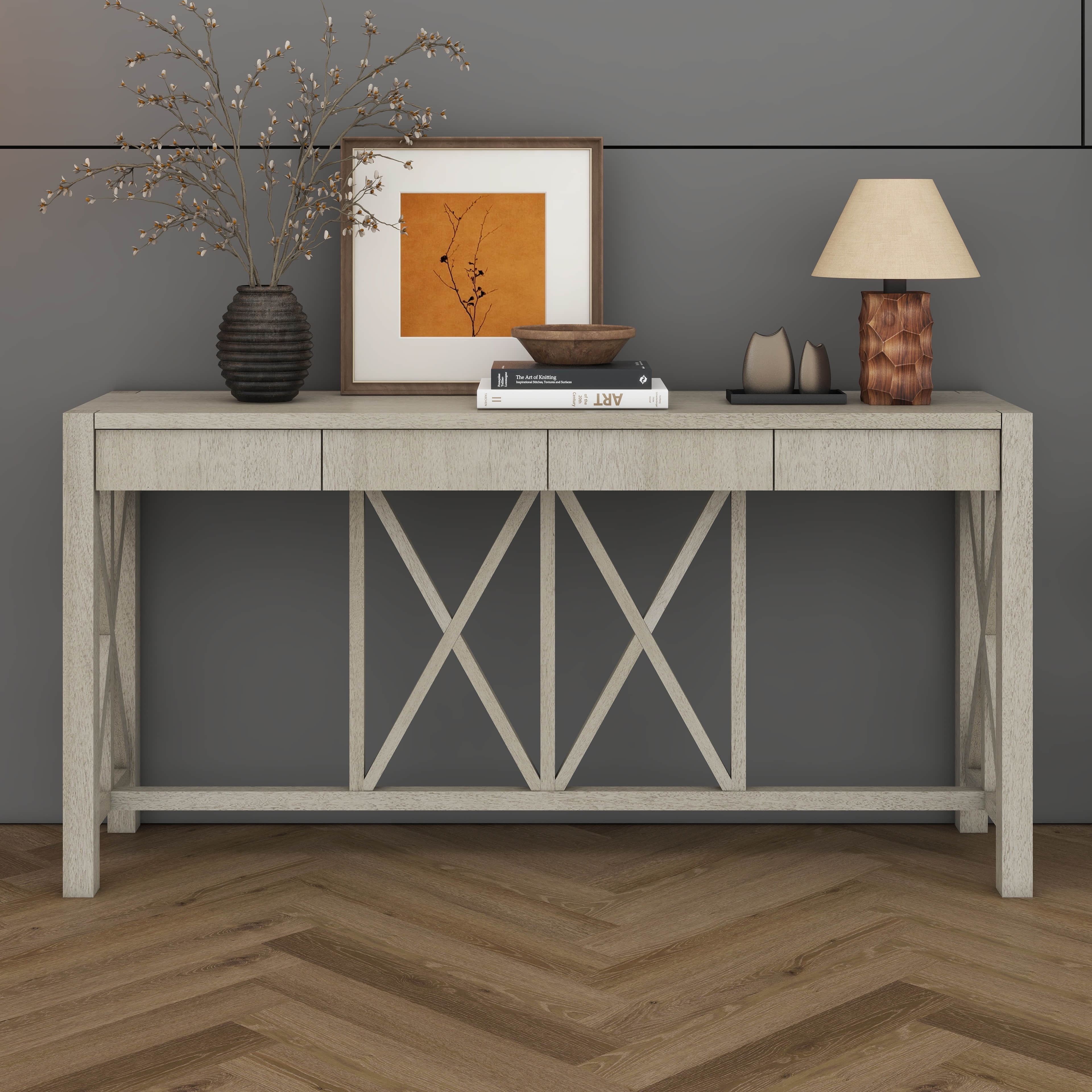 Runforrest Acacia Wood Entryway Console Table with 4 Drawers ...