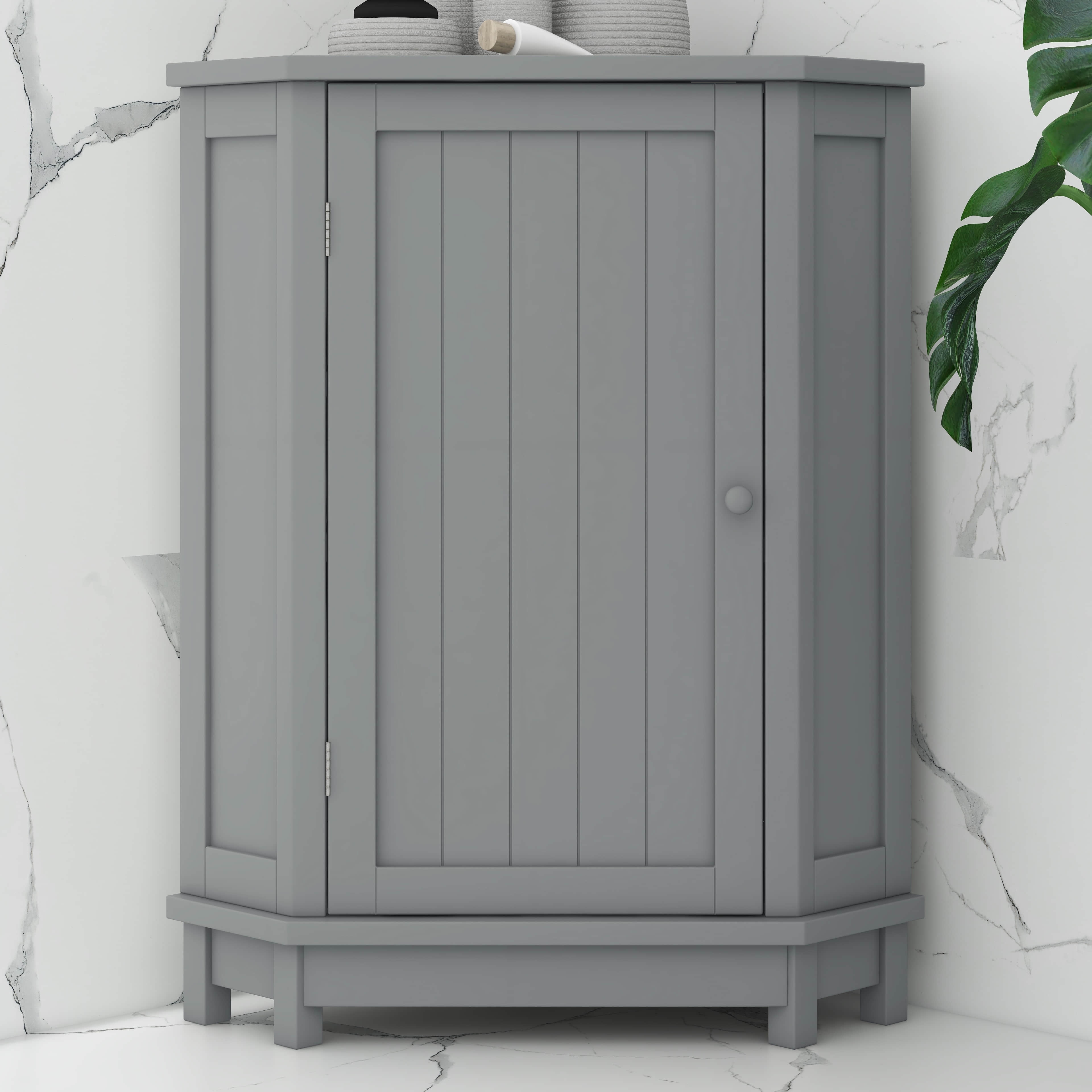 Runforrest Grey Bathroom Cabinet Triangle Corner Storage Cabinet with ...
