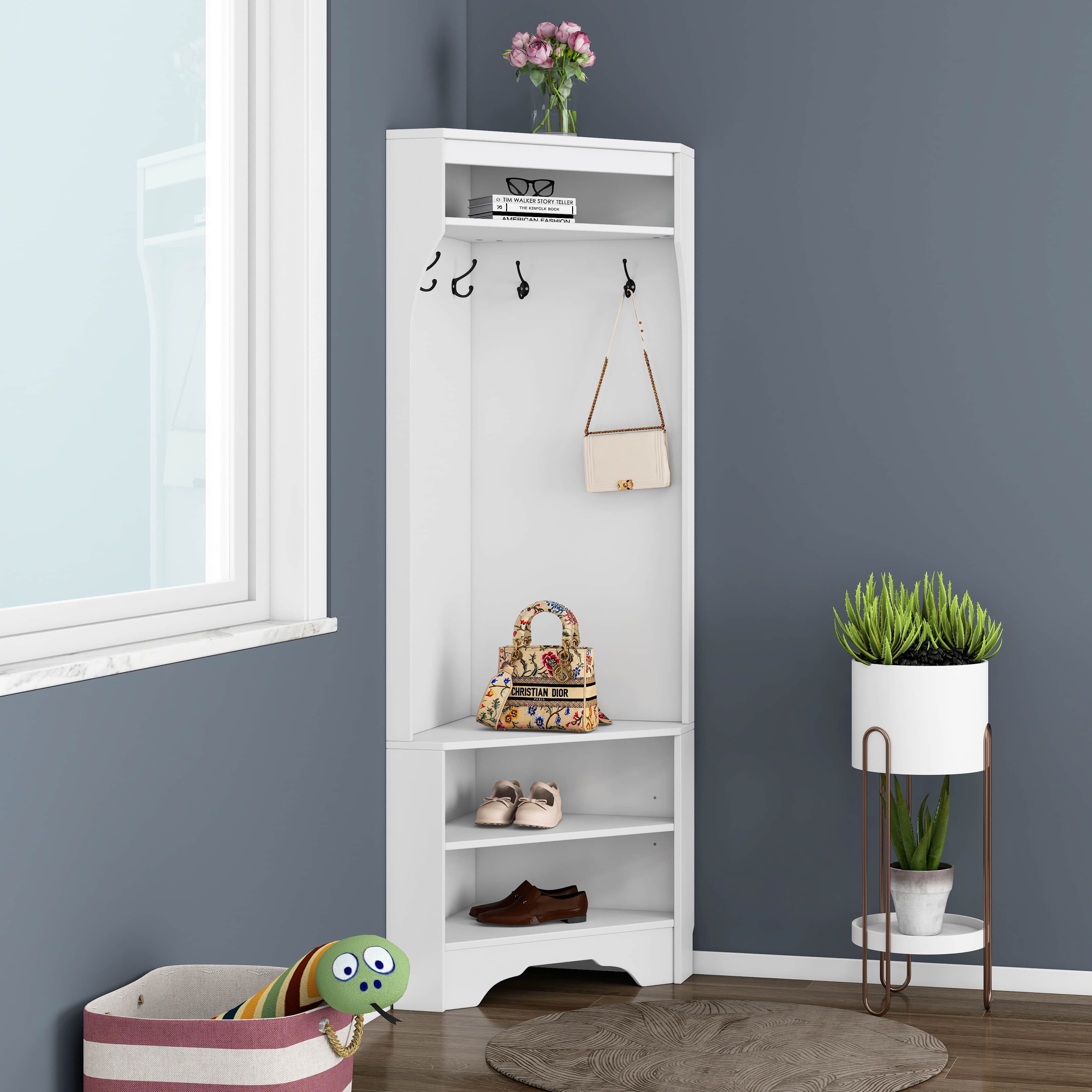 Runforrest Modern Corner Hall Tree with Shoe Bench, Versatile Entryway ...